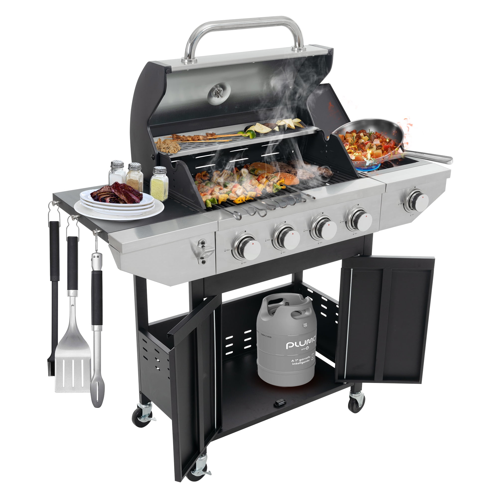 TUANLUO Portable Propane Gas Grill, 4 Burner Barbecue Grill with Side ...