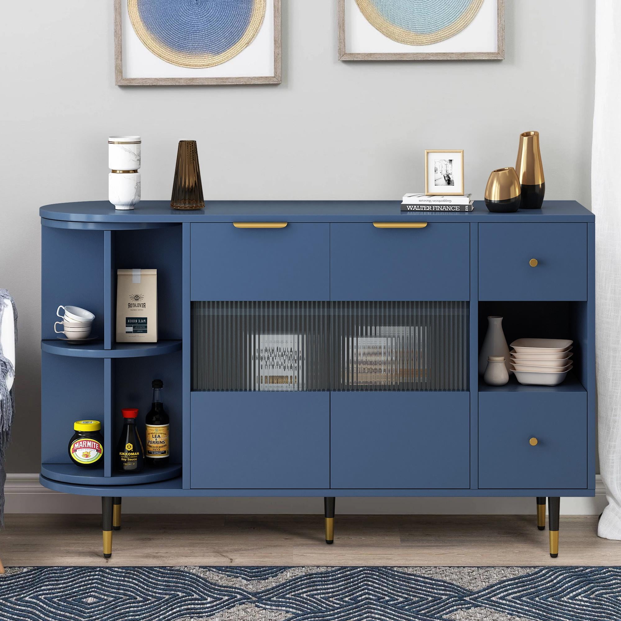 TUANLUO Rotating Accent Cabinet with 2 Doors and 2 Drawers, Buffet ...
