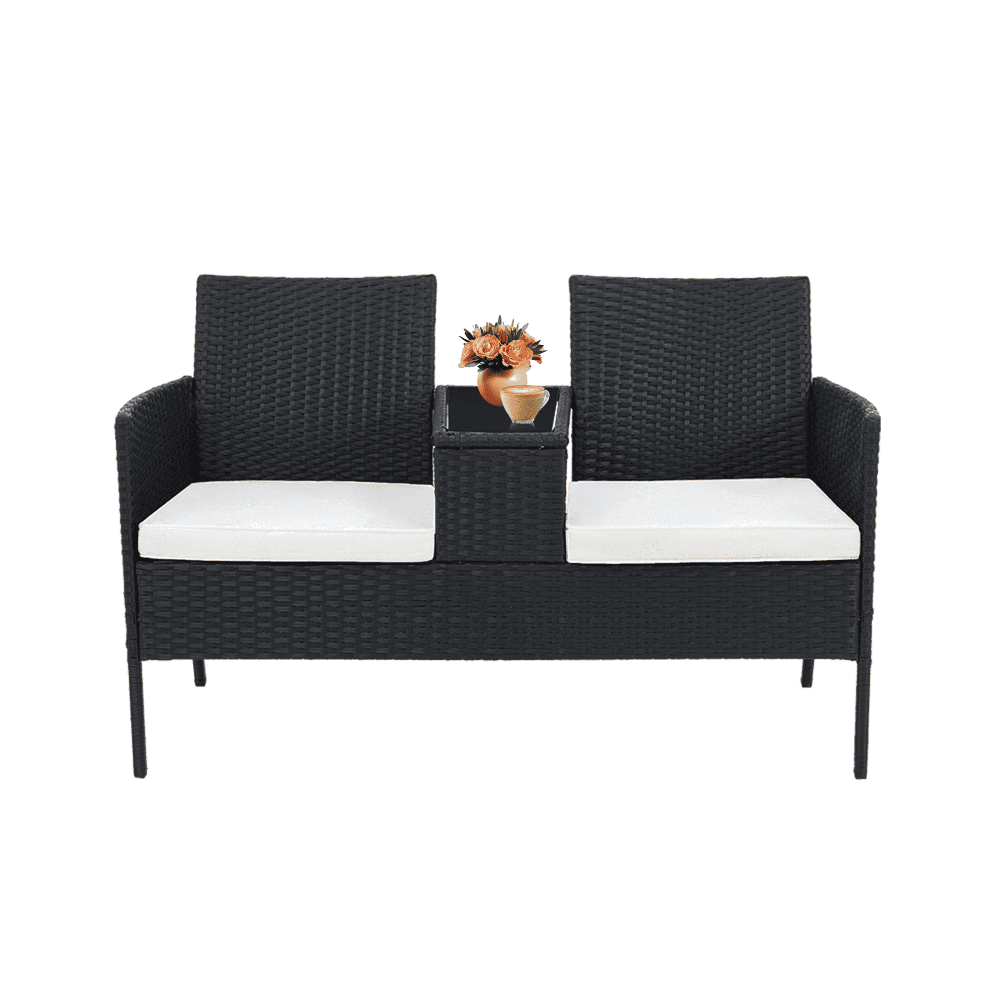 TUAREX 2-Seater Patio Set, Outdoor Rattan Loveseat Sofa with Center ...