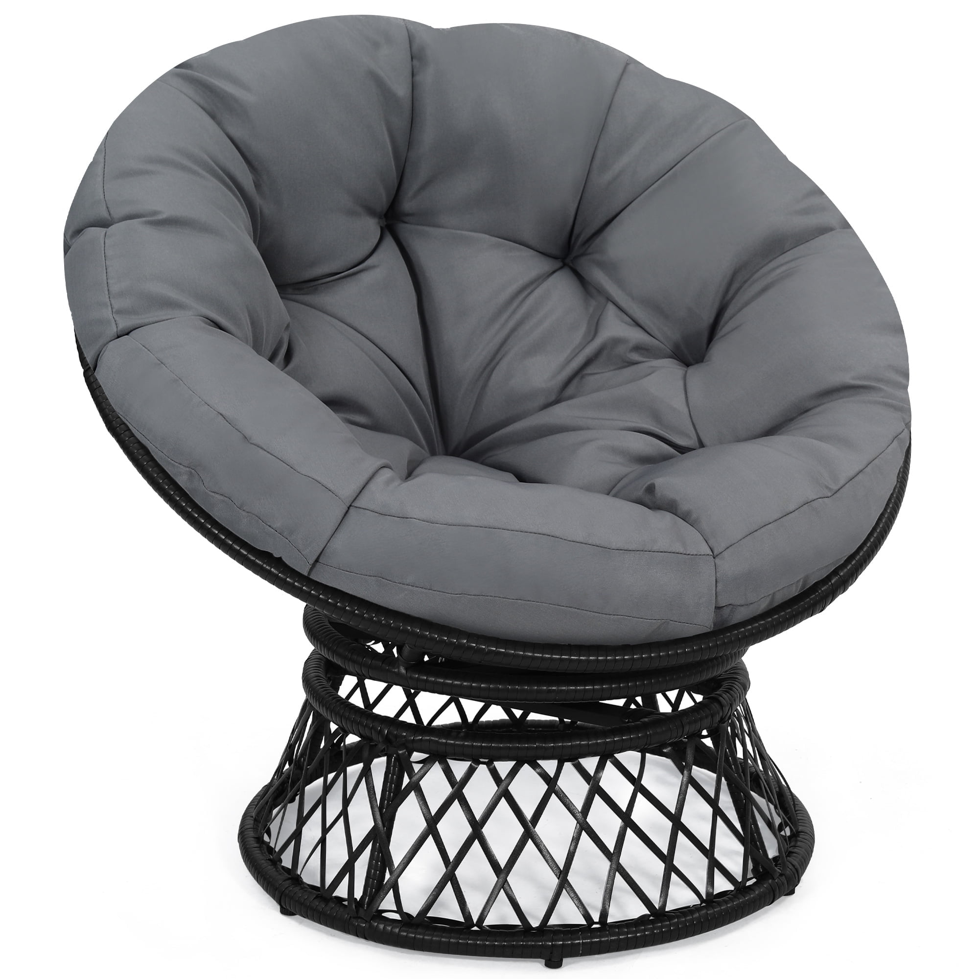 TUAREX 37" Rattan Papasan Chair, 360° Swivel Base with Thick Comfort ...