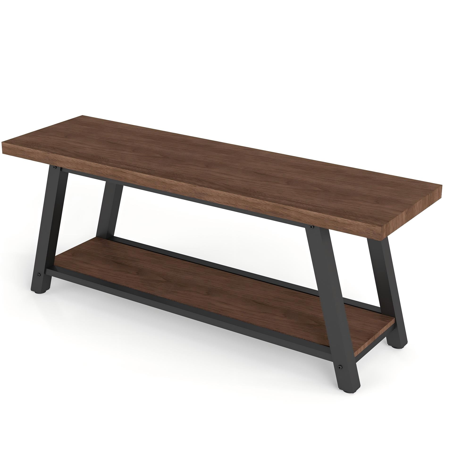 TUAREX Long Wood Bench, 43" Modern Farmhouse Entryway Bench, Wood End ...