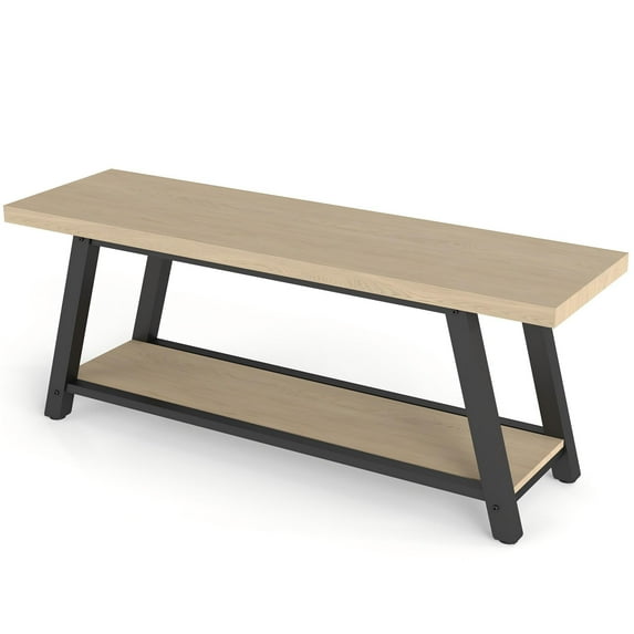 TUAREX Long Wood Bench, 47" Modern Farmhouse Entryway Bench, Wood End ...