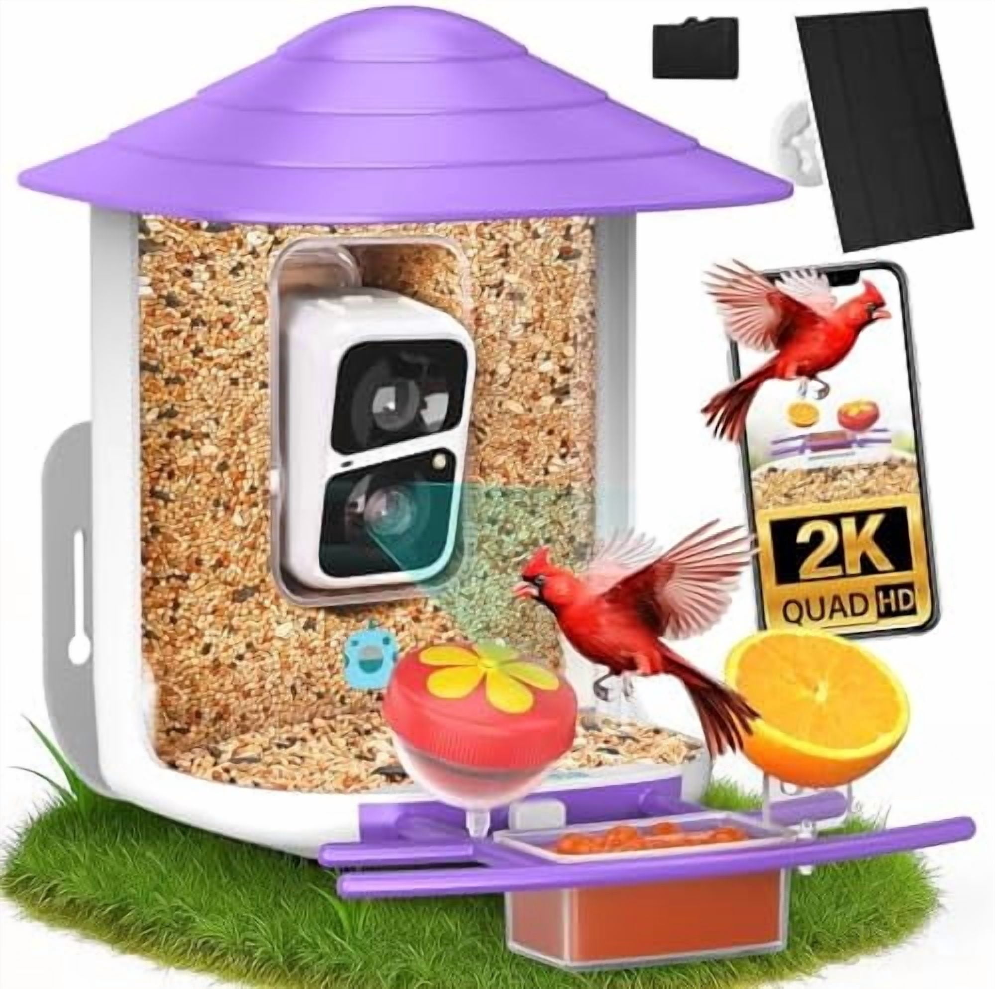 ® TUC Bird Feeder with Camera 2K HD, Solar Panel 32GB Card 4-in-1 Perch ...