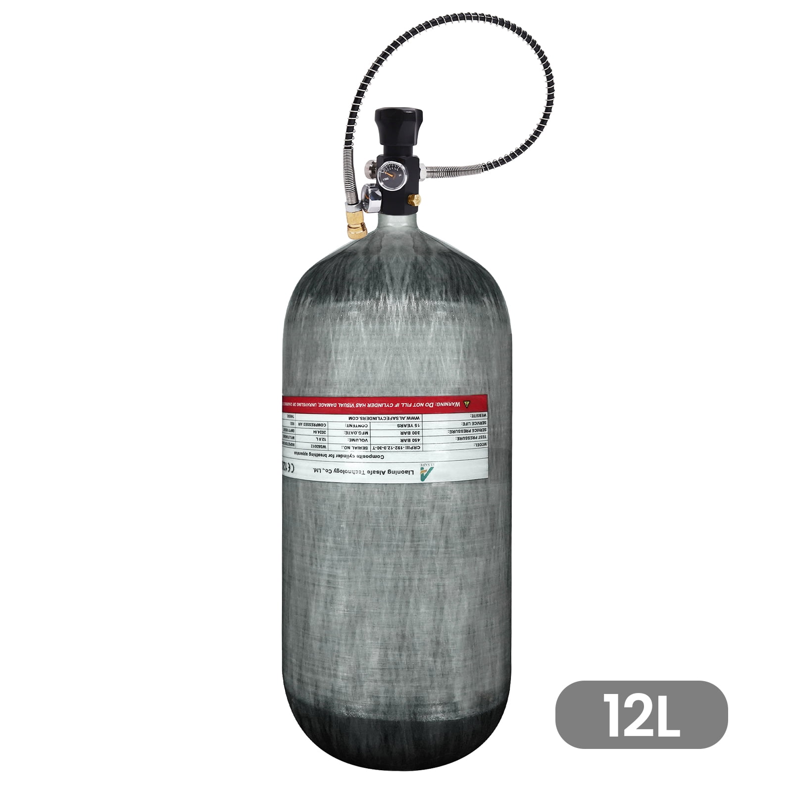 TUDIVING 12L Diving Tank, 4500Psi/300Bar Carbon Fiber Scuba Tank ...