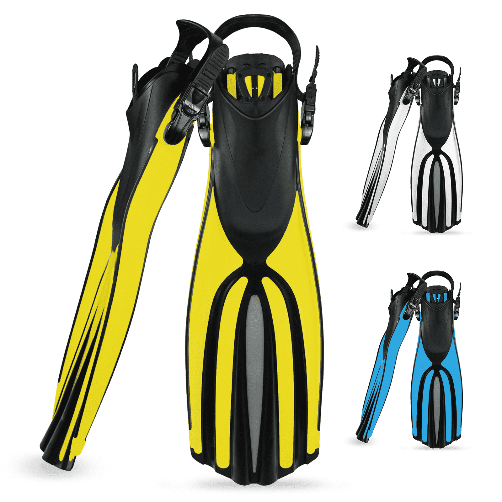 TUDIVING Snorkel Fins, Professional Power Adjustable Open Heel Diving ...