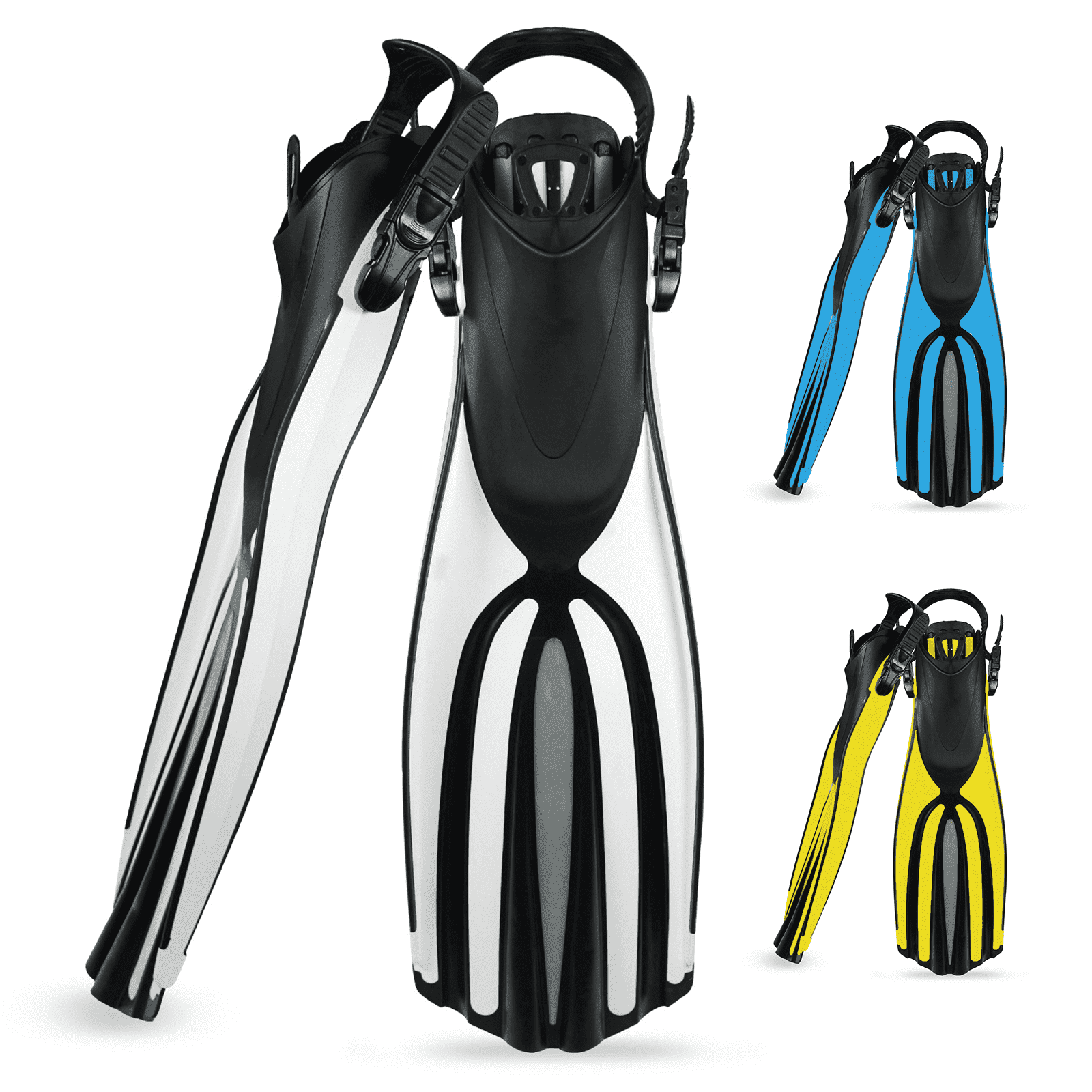 TUDIVING Snorkel Fins with Adjustable Buckles, Professional Power Blade ...
