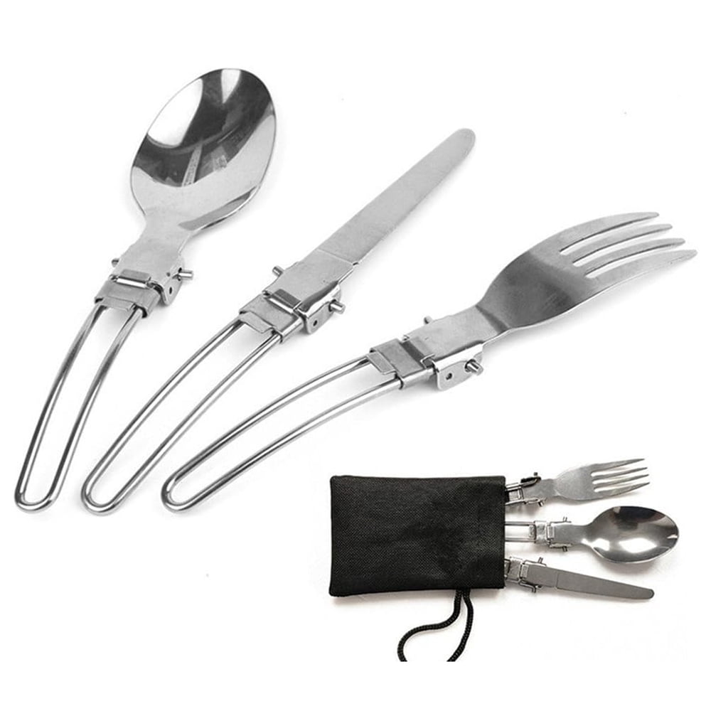 TUDOU 3-Piece Foldable Cutlery Set with Metal Utensils for Camping and ...