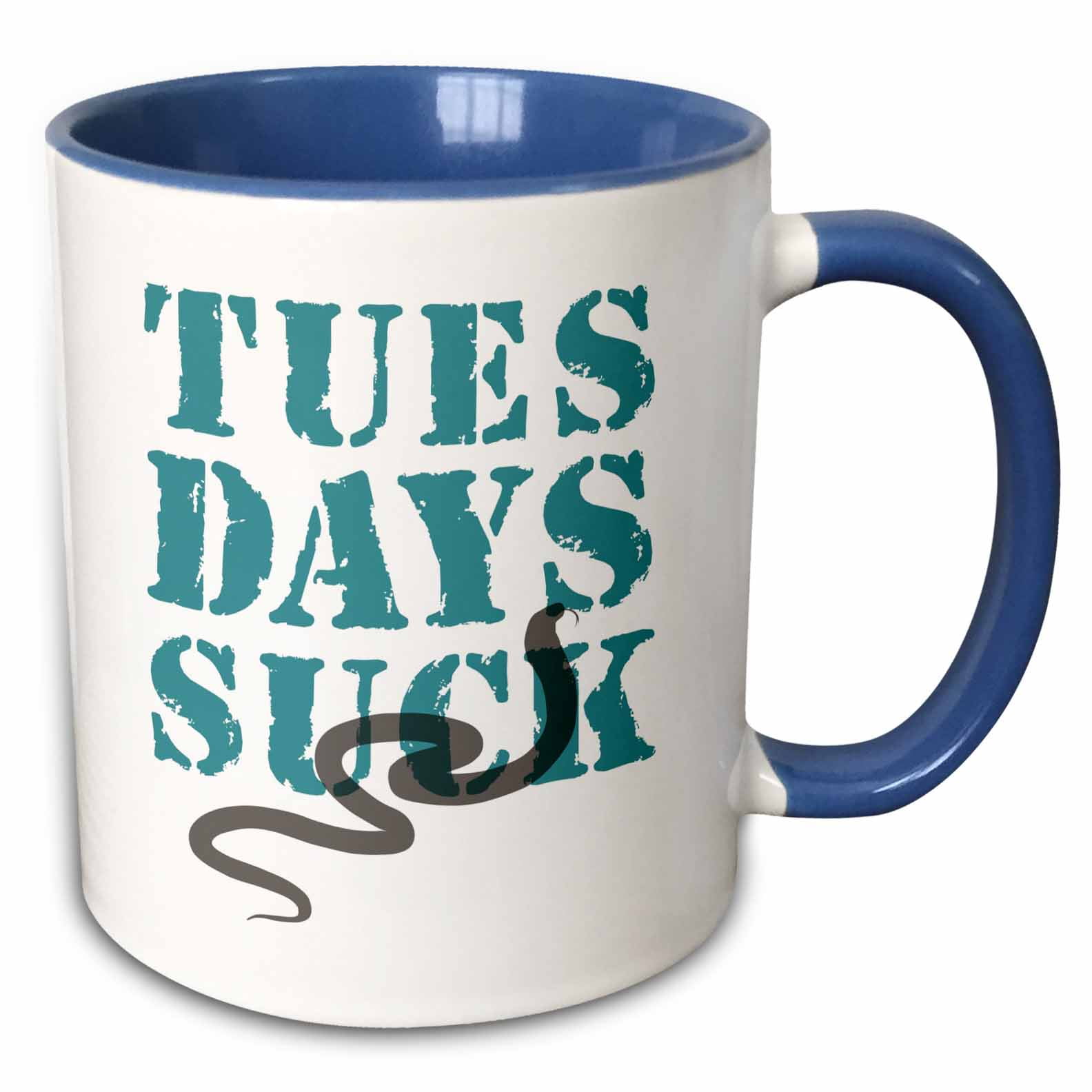 TUESDAYS SUCK- Typography with Snake in Teal and Gray 15oz Two-Tone ...