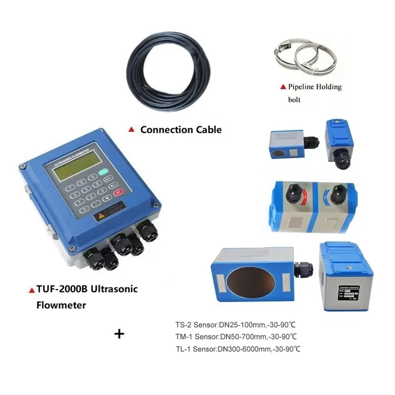 TUF-2000B TS-2 TM-1 TL-1 Wall Mounted Ultrasonic Water Flowmeter IP67 BTU Meter Liquid Flow ...
