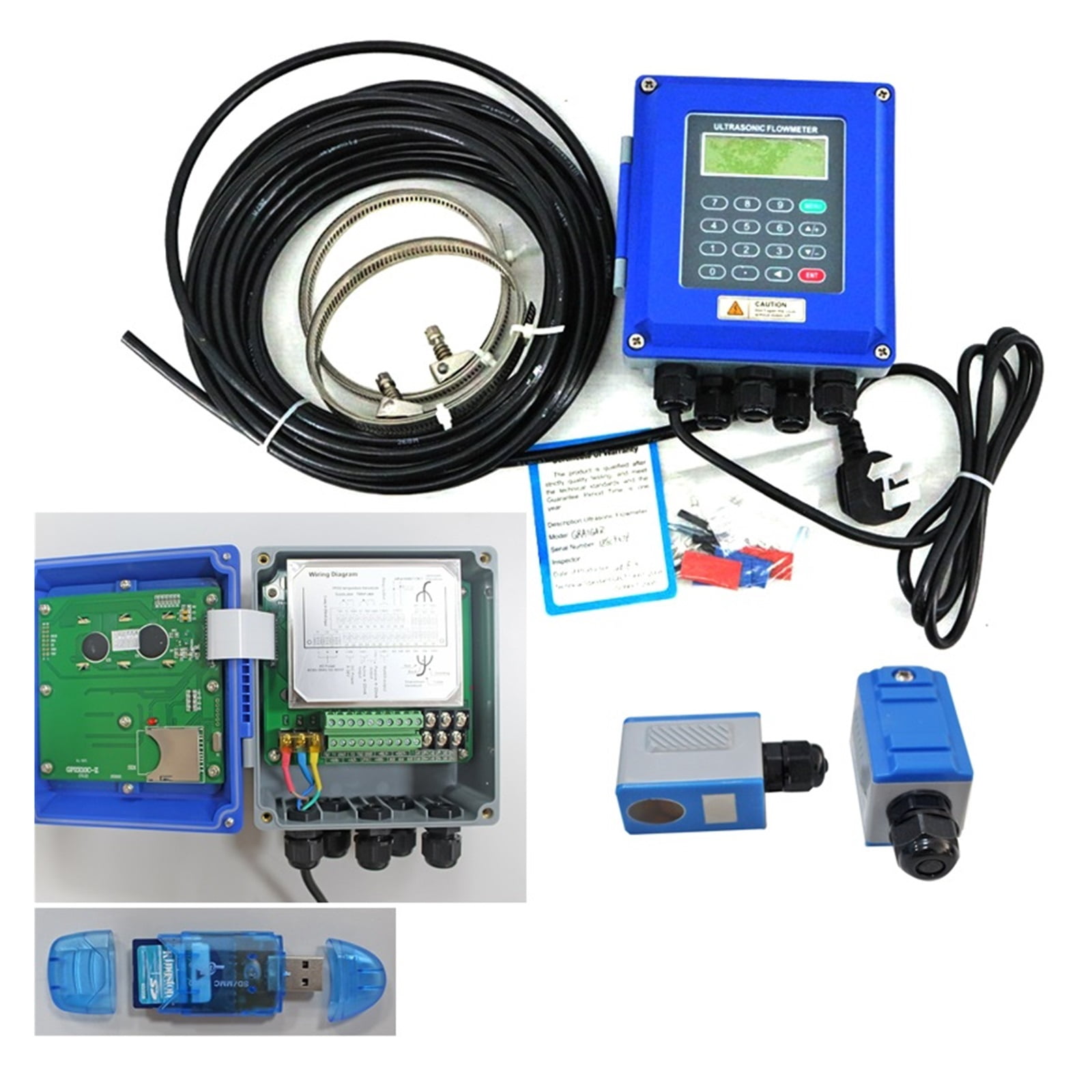 TUF-2000B Wall Mounted Water Flow Meter Transducer Optional SD Storage ...