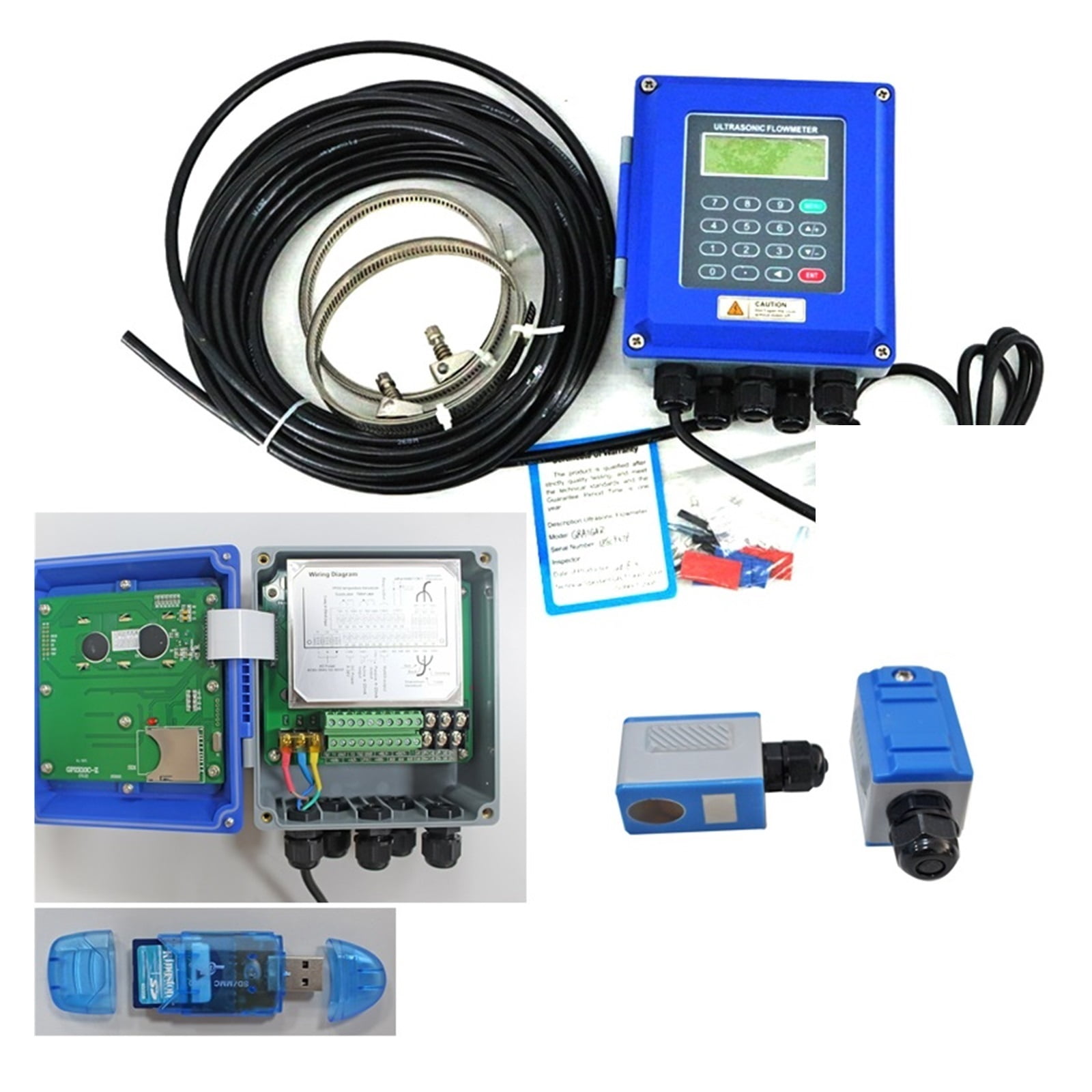 TUF-2000B Wall Mounted Water Flow Meter Transducer Optional SD Storage ...