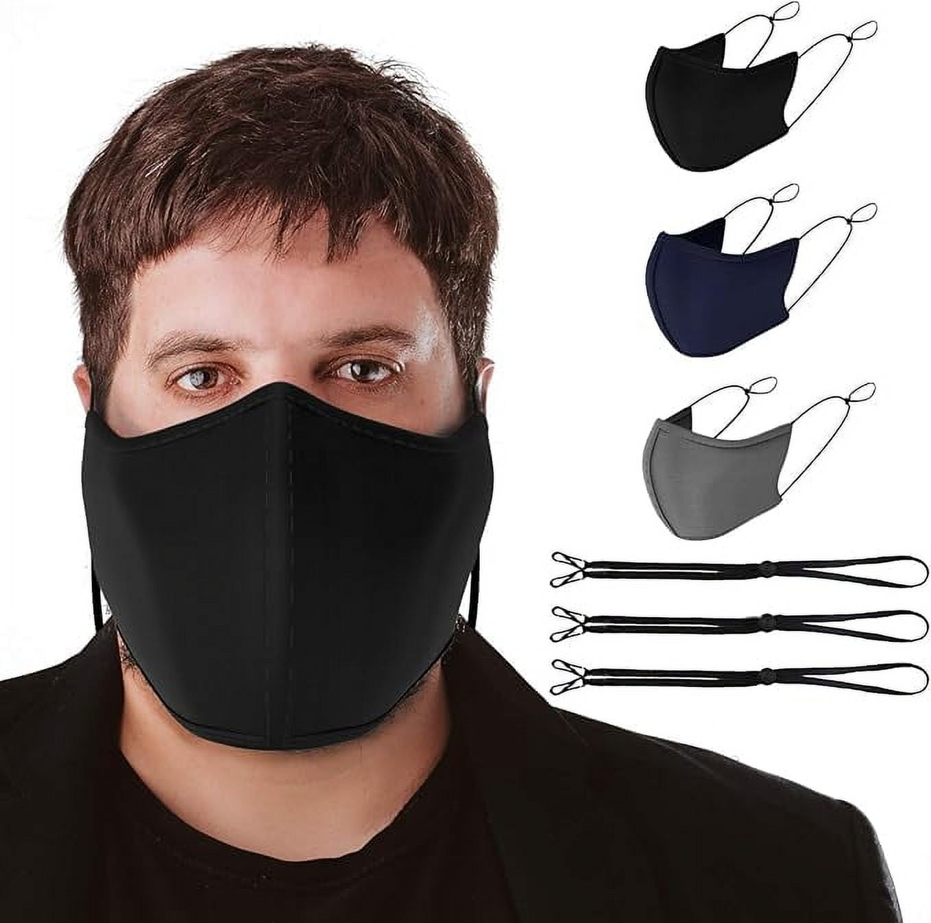TUFF XL Face Mask for Adults 3 Pack (Black, Gray, Navy Blue) with ...