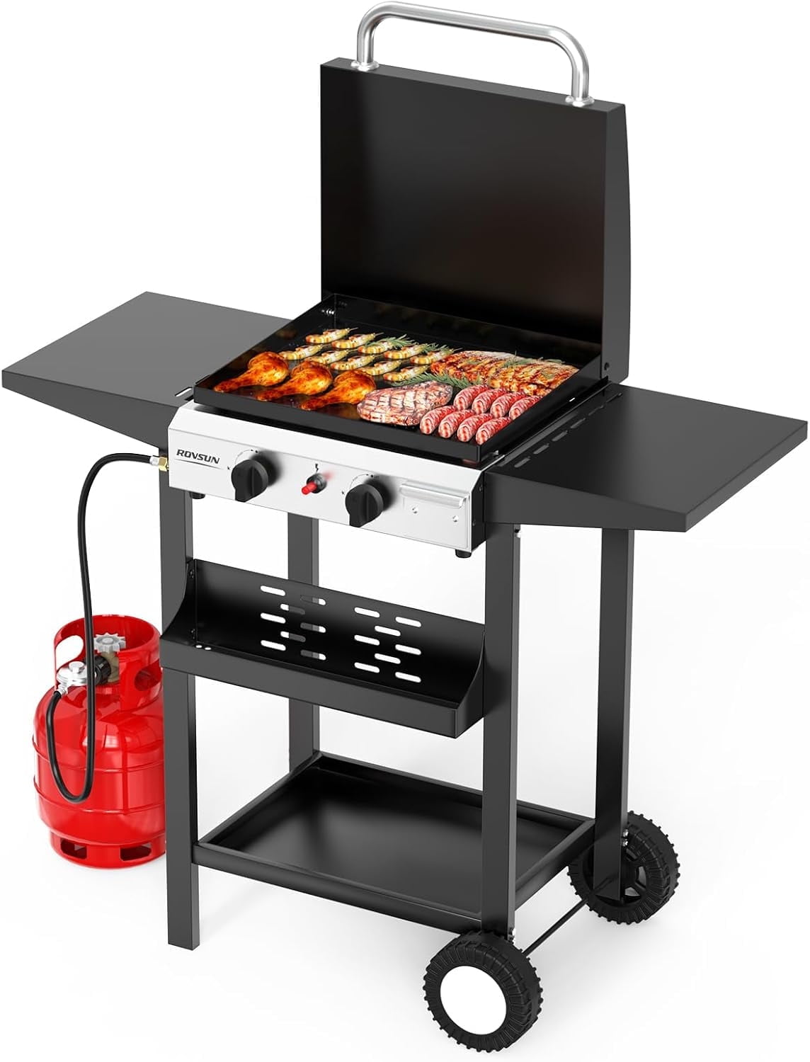 TUFFIOM 2 Burner Portable Propane Griddle with Enameled Tray & Lid ...