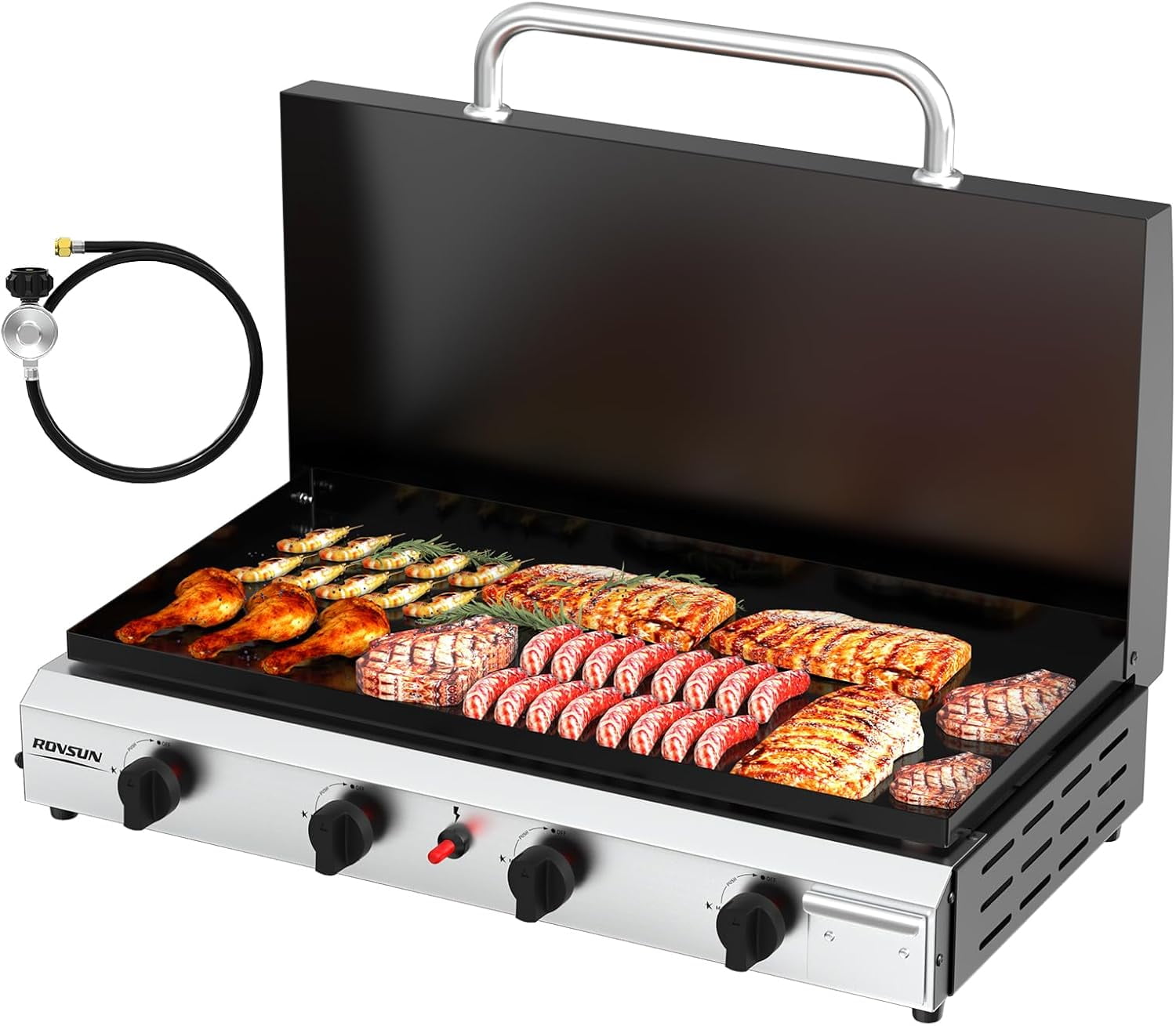 TUFFIOM 4 Burner Portable Propane Griddle with Enameled Tray & Lid ...