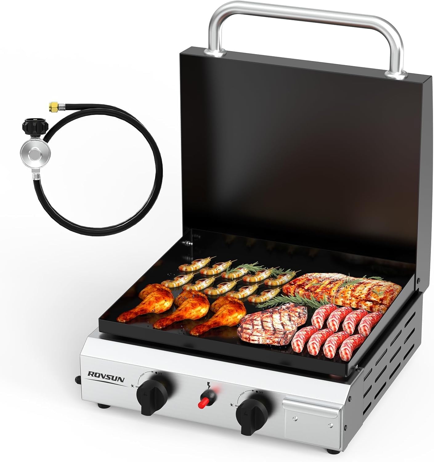 TUFFIOM 2 Burner Portable Propane Griddle with Enameled Tray & Lid ...
