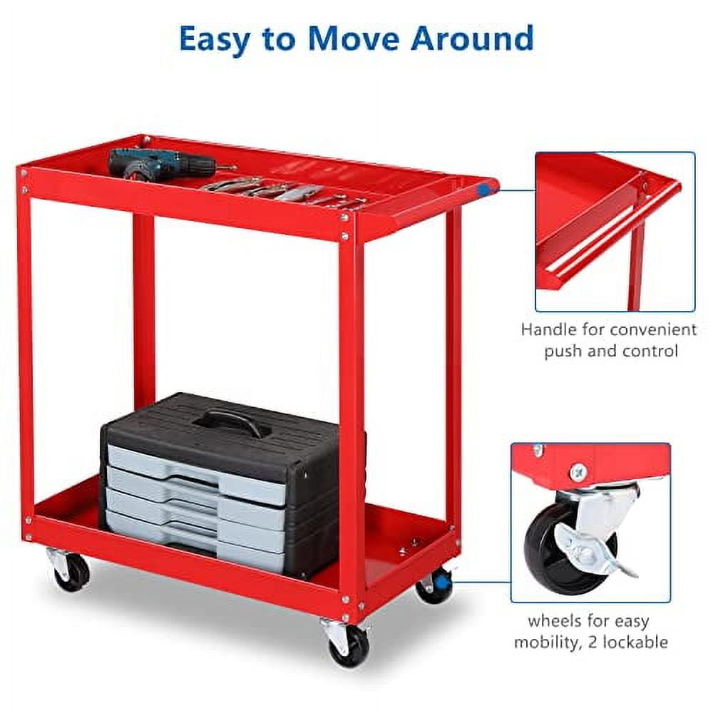 TUFFIOM 2 Tier Rolling Tool Cart,220 LBS Capacity Industrial Service ...
