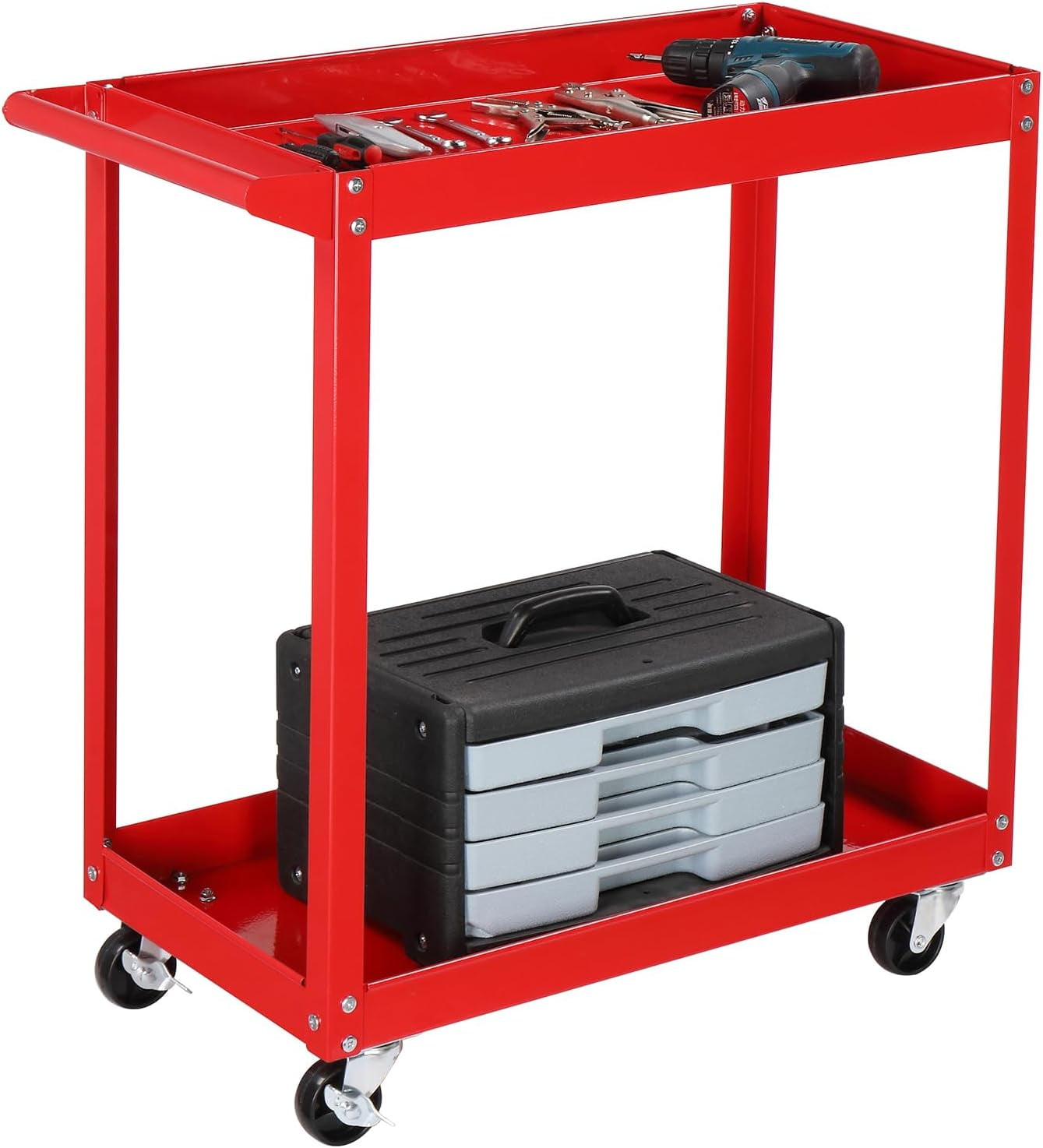 TUFFIOM 2 Tier Rolling Tool Cart on Wheels w/2 Brake, 220 LBS Capacity ...