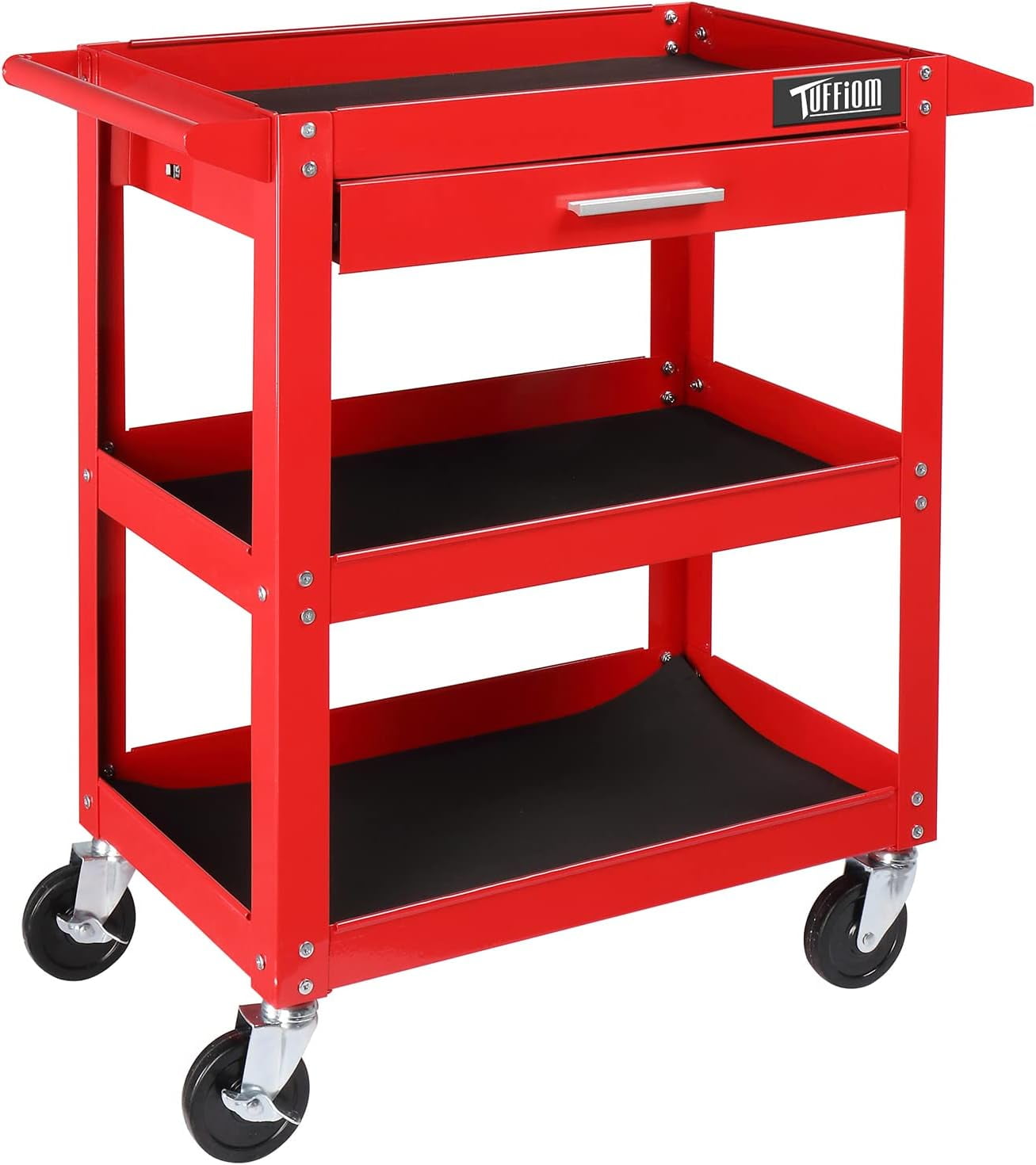 TUFFIOM 3 Tier Rolling Tool Cart, 330 LBS Capacity Industrial Service Cart, Heavy Duty Steel ...