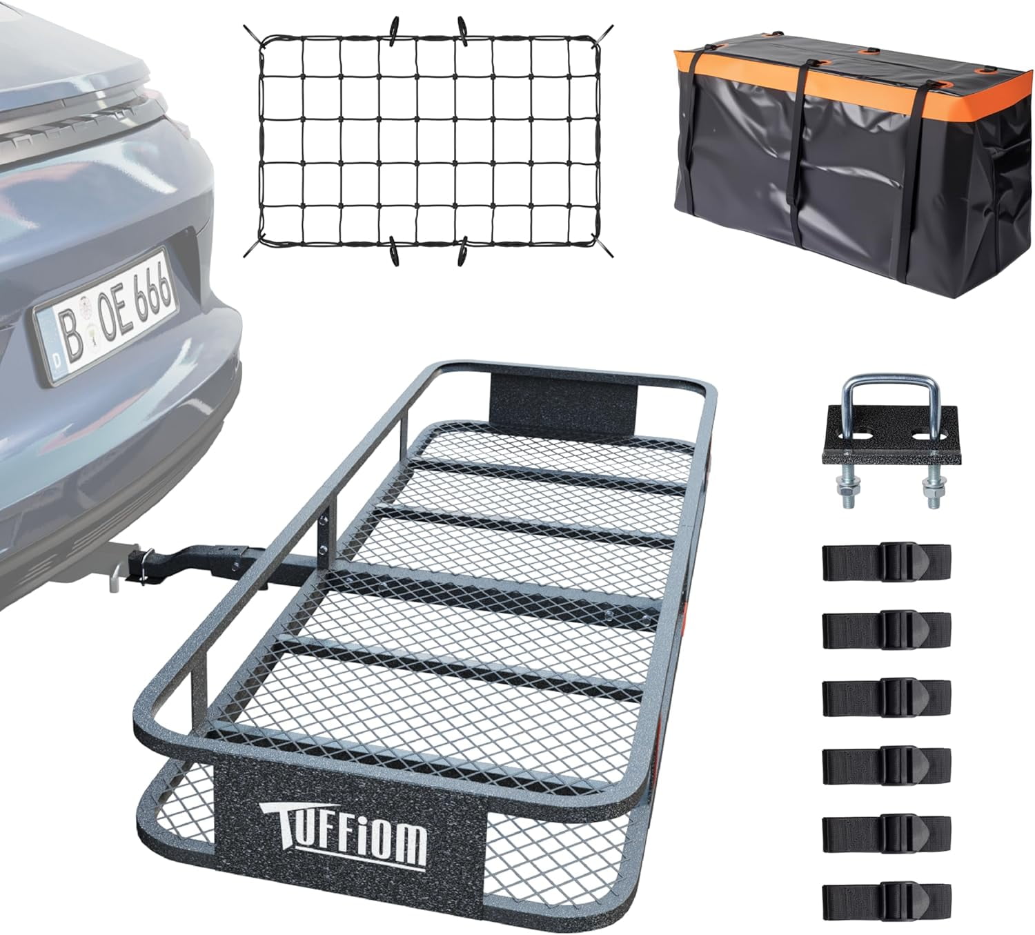 TUFFIOM 60"x20"x6" Folding Hitch Mount Cargo Carrier Basket, 500lbs ...