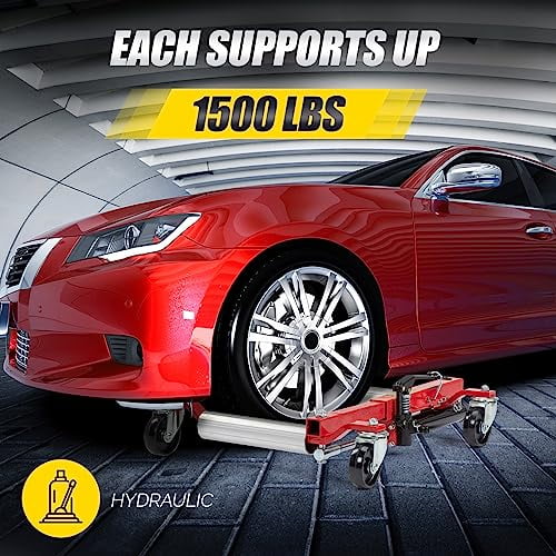 TUFFIOM Car Wheel Dolly Jack Set of 2, Hydraulic 1500-lbs Car Skates ...