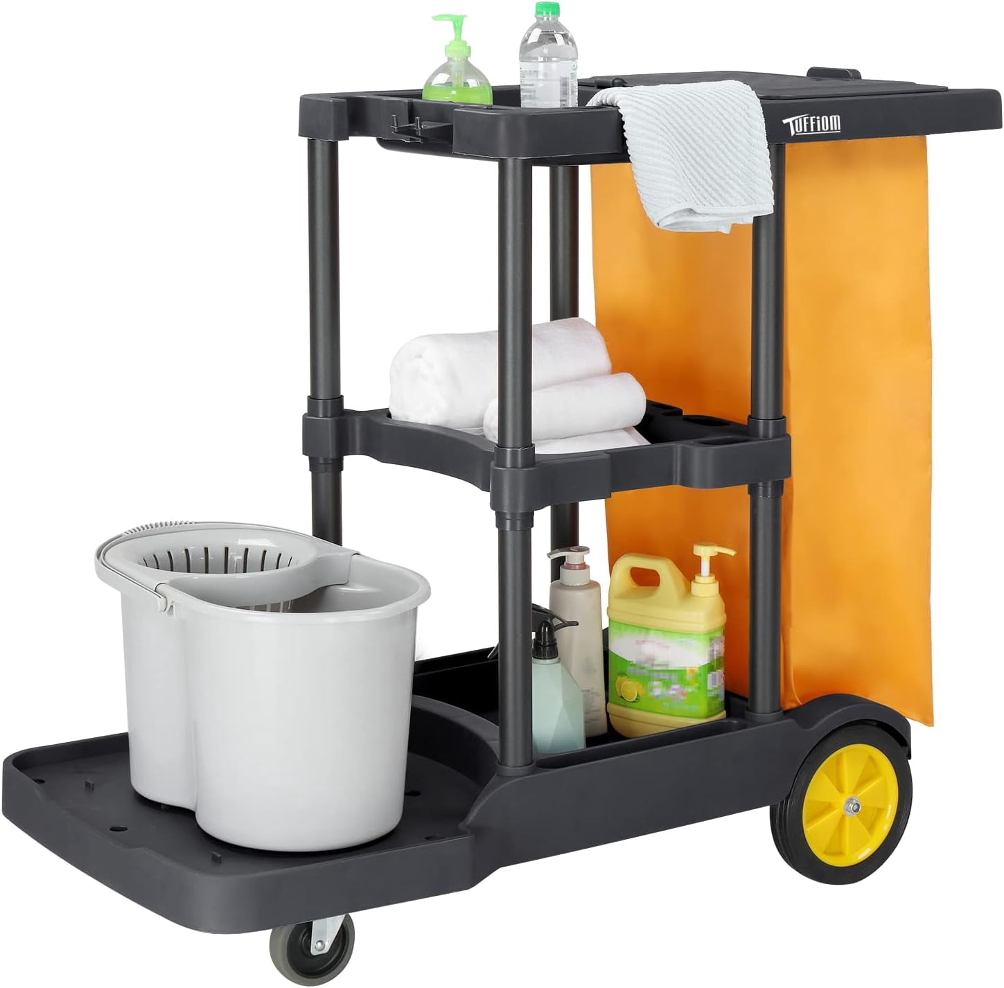 TUFFIOM Commercial Traditional Cleaning Janitorial 3-Shelf Cart, 500 ...