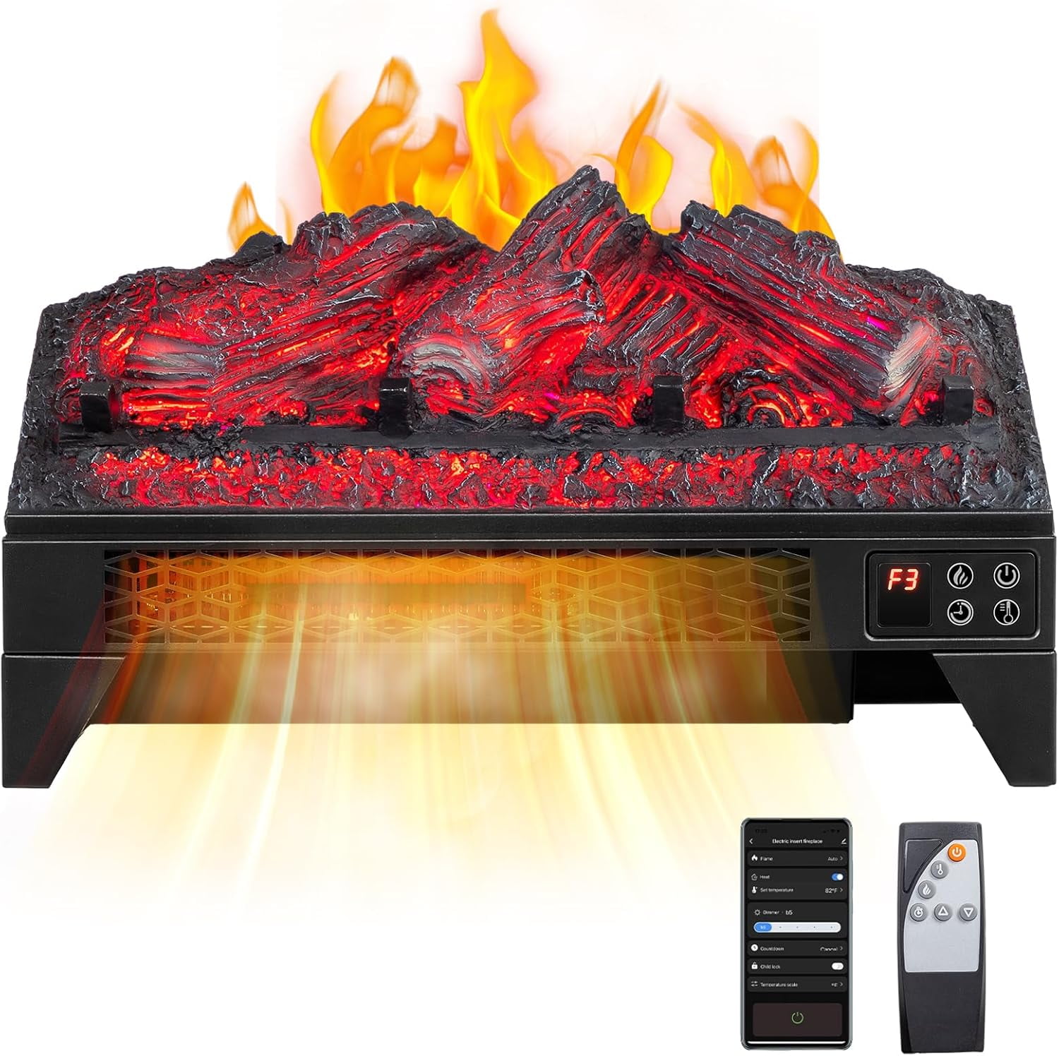 TUFFIOM Electric Fireplace Insert Log with WiFi and Remote Control ...