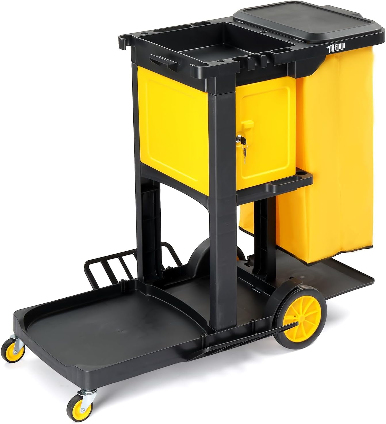 TUFFIOM Janitorial Cart with Key-Locking Cabinet, 3-Shelf Commercial ...