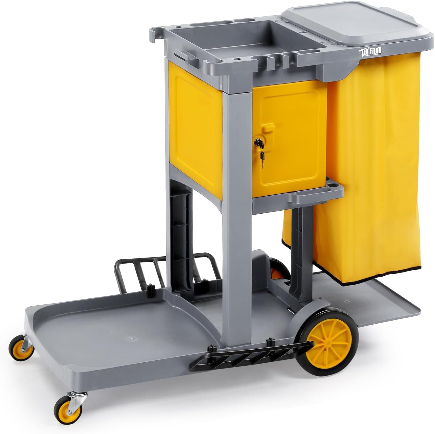 TUFFIOM Janitorial Cart with Key-Locking Cabinet, 3-Shelf Commercial ...