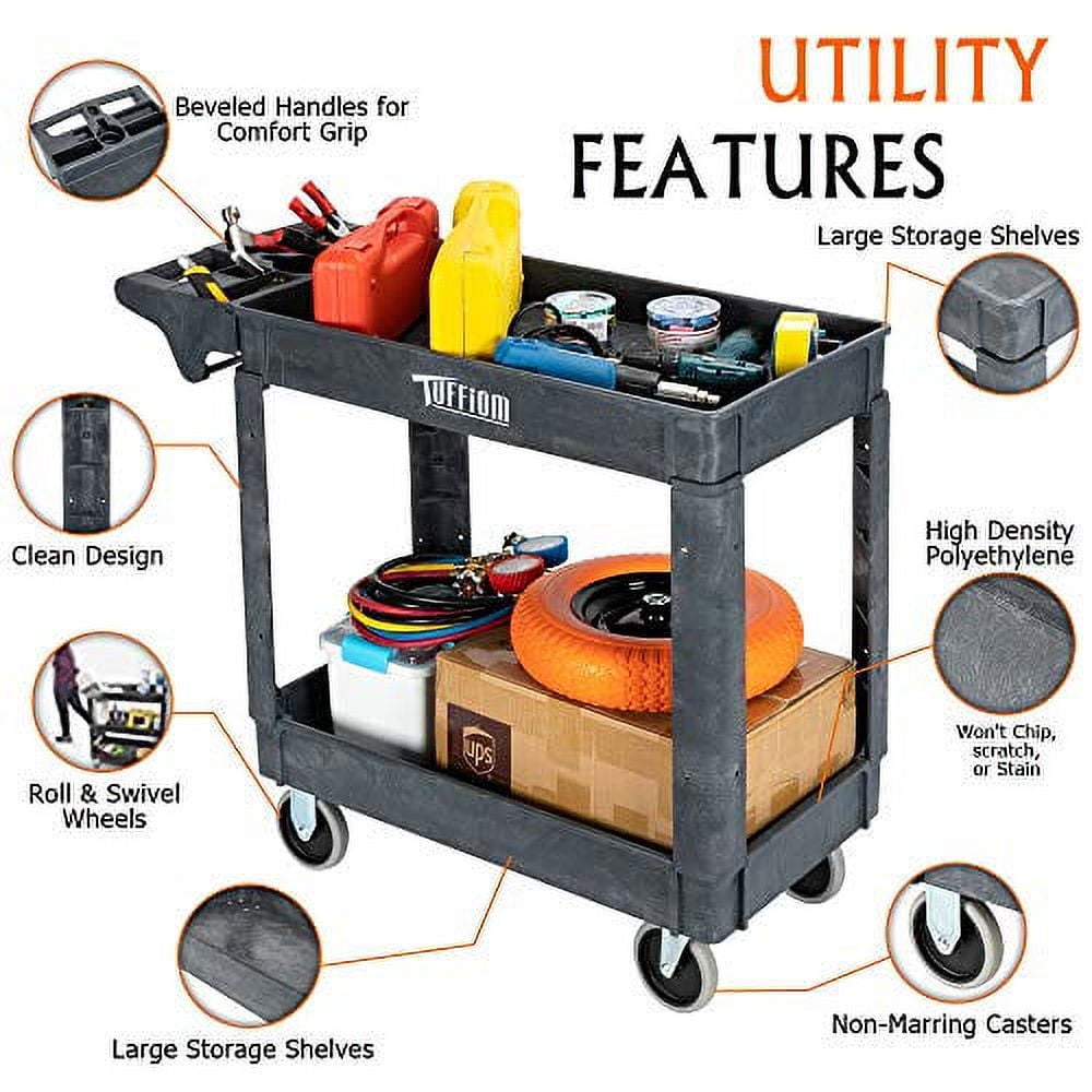 TUFFIOM Plastic Service Utility Cart with Wheels,550lbs Capacity,Heavy ...