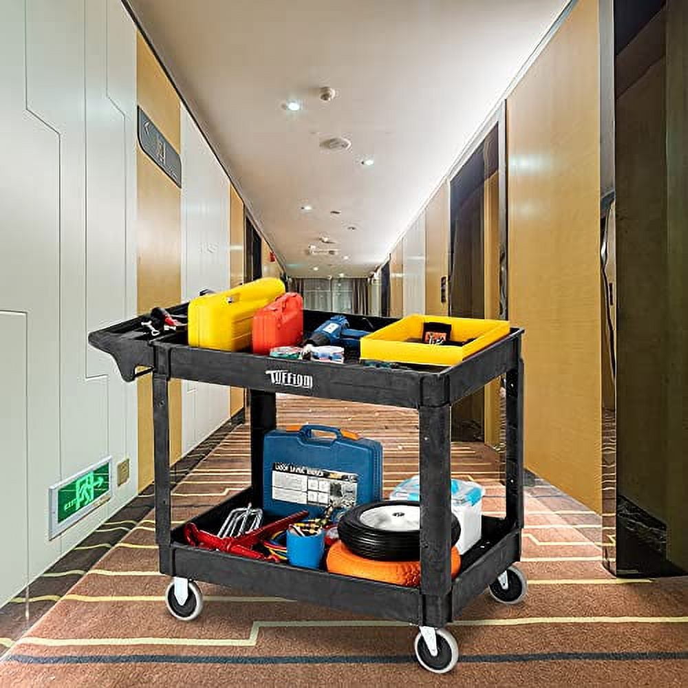 TUFFIOM Plastic Service Utility Cart with Wheels, 550lbs Capacity Heavy ...