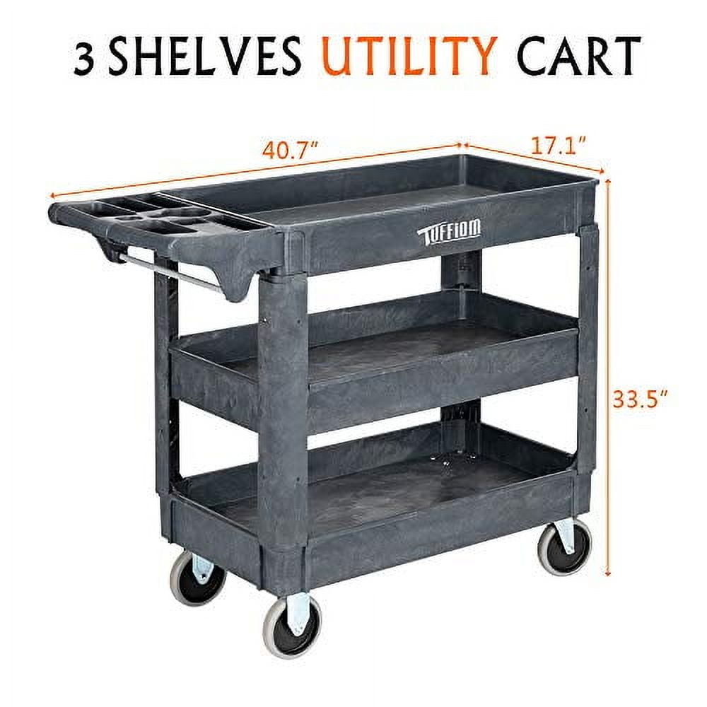 TUFFIOM Plastic Service Utility Cart with Wheels, 550lbs Capacity ...
