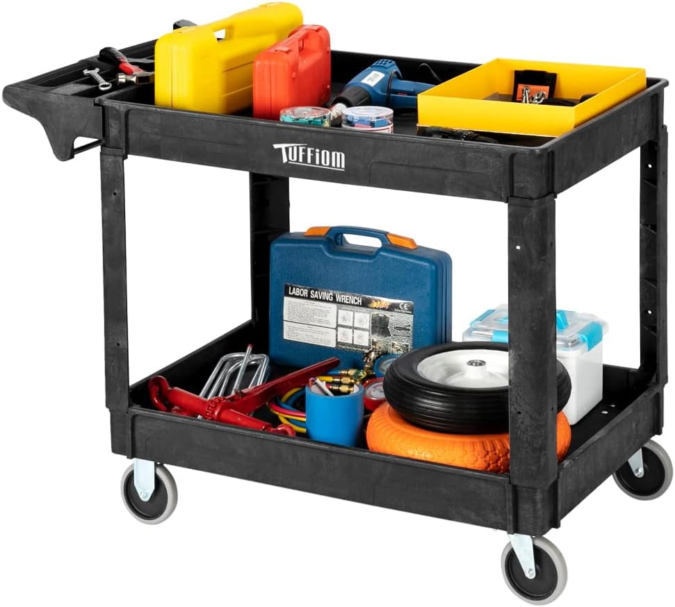 TUFFIOM Plastic Service Utility Cart with Wheels, 550lbs Capacity ...