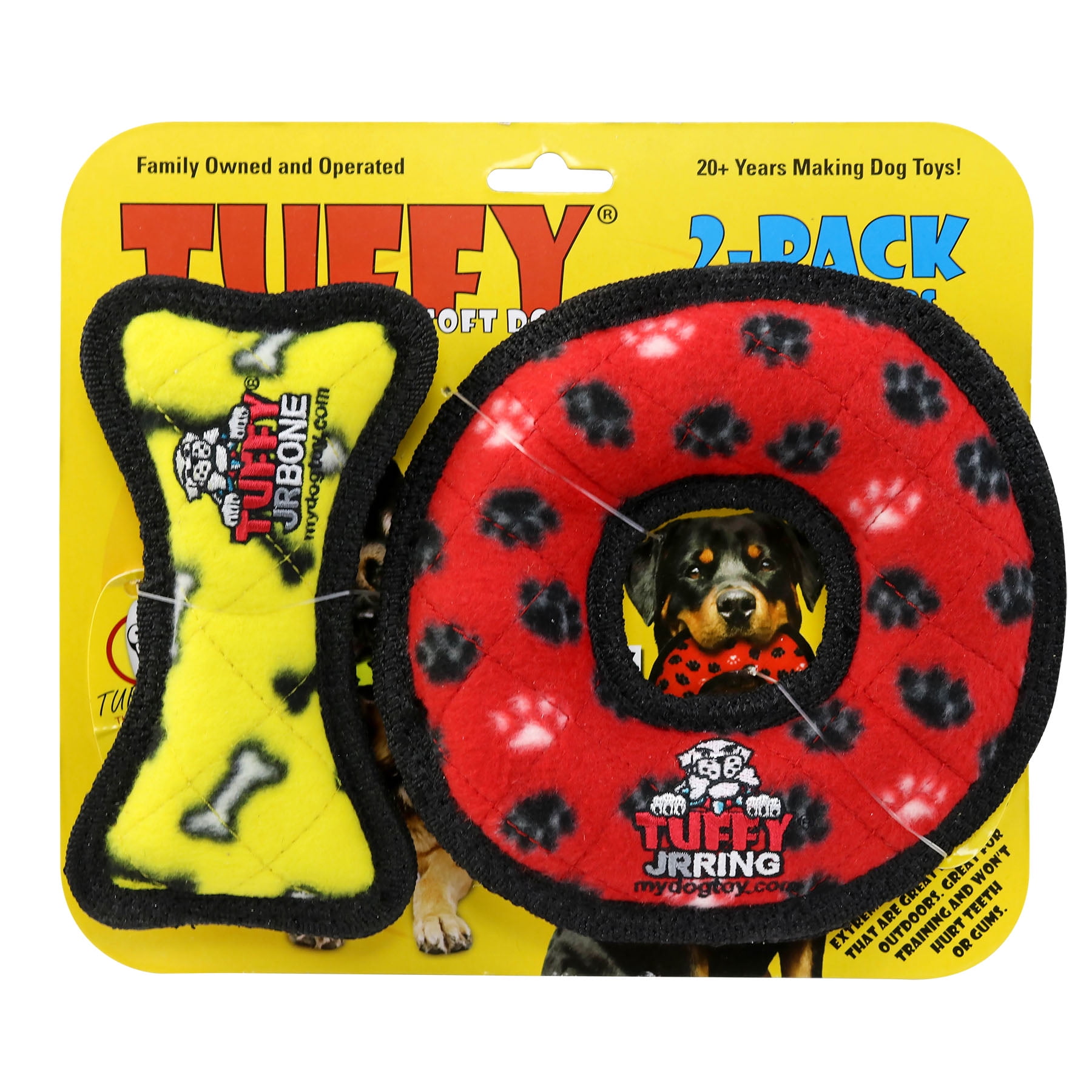 TUFFY® Jr Bone Yellow and Ring Red Paw 2 Pack, Durable Dog Toys ...