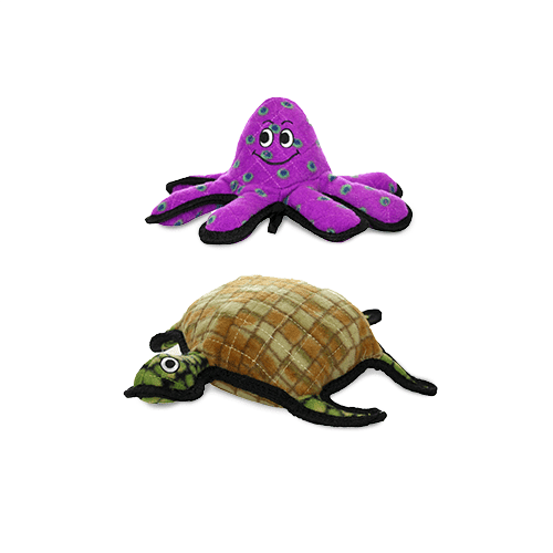 Tuffy Ocean Creature Small Octopus and Turtle Durable Plush Dog Toy, 2 ...