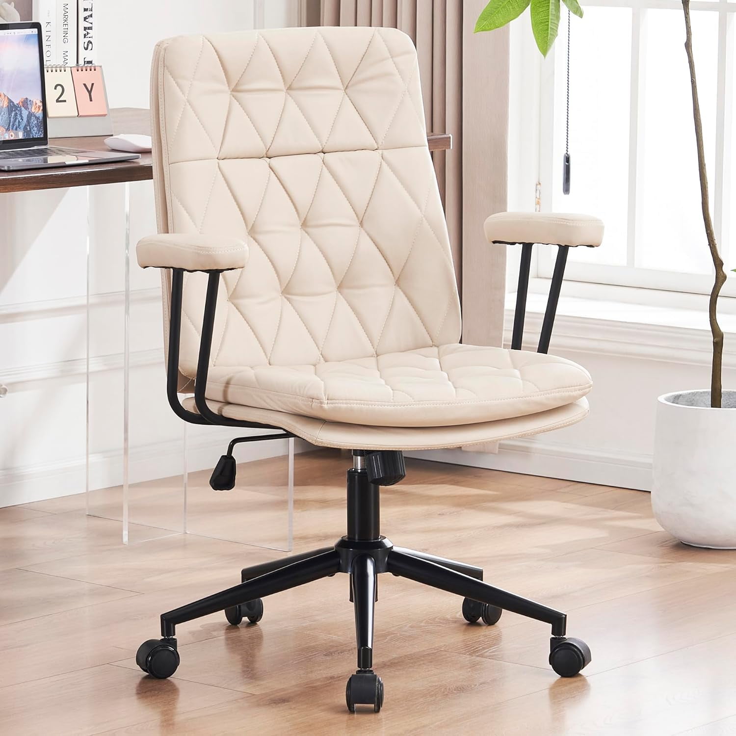 TUFVINBOI Cross Legged Chair with Wheels & Arms Comfortable Adjustable ...