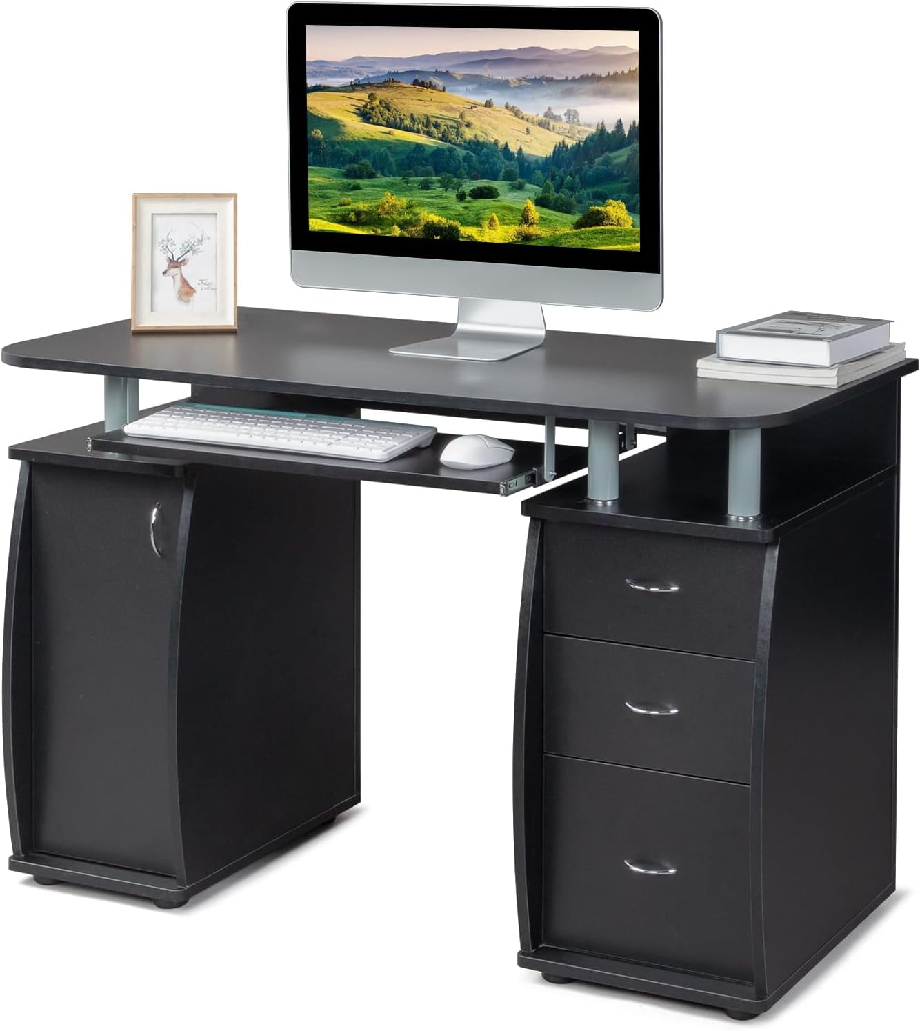 TUFVINBOI Grey Computer Desk with Drawers ＆ Hutch Office Desks with ...
