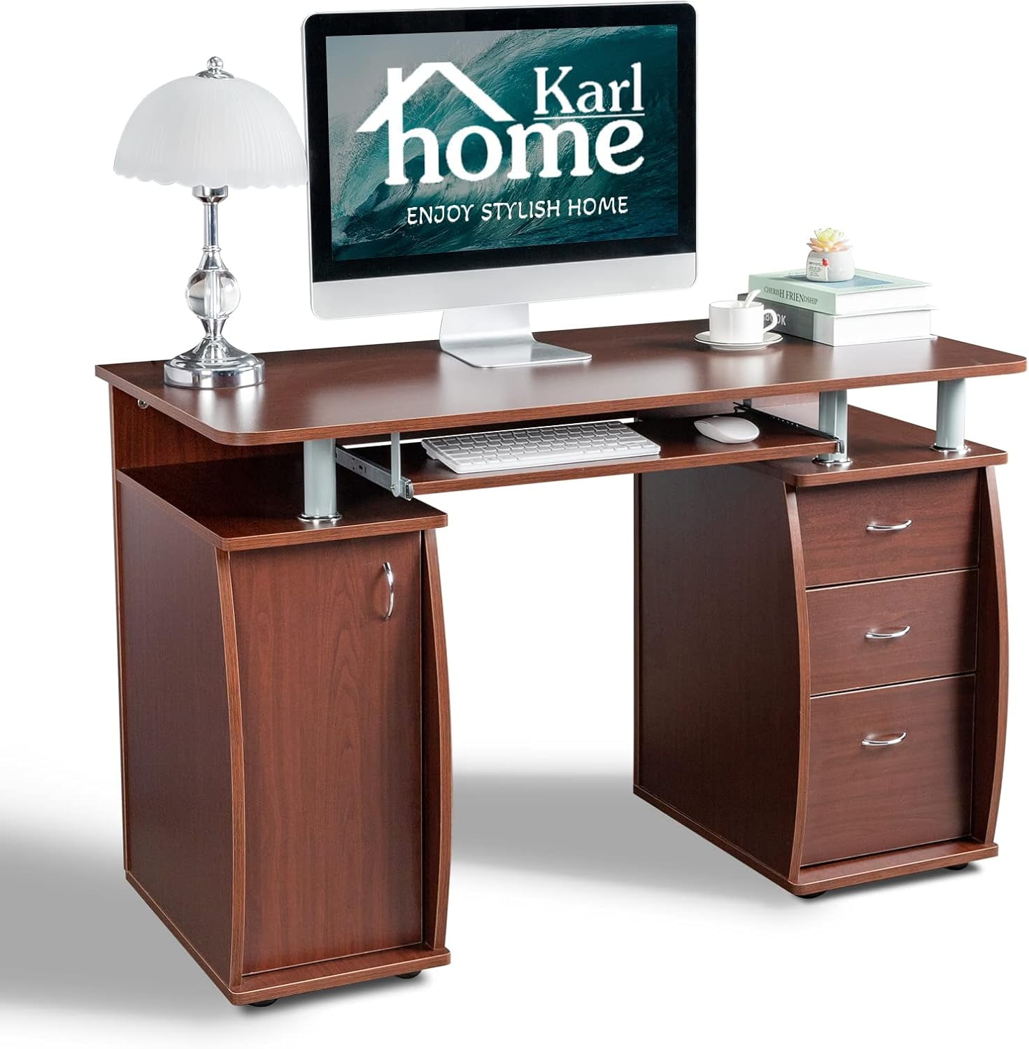 TUFVINBOI Grey Computer Desk with Drawers ＆ Hutch Office Desks with ...