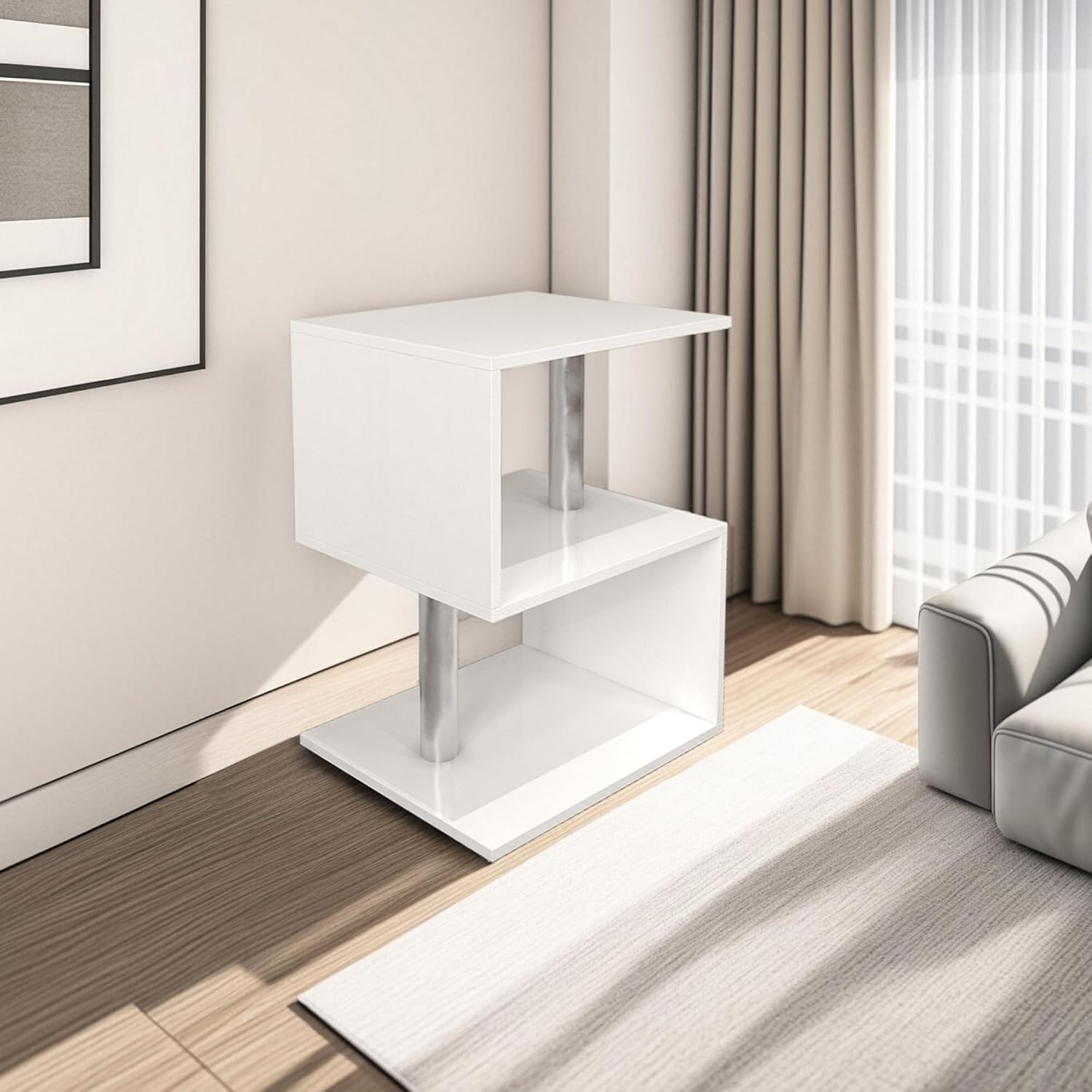 TUFVINBOI S-Shaped Side Table 3 Tier End Table with Storage Shelves for ...