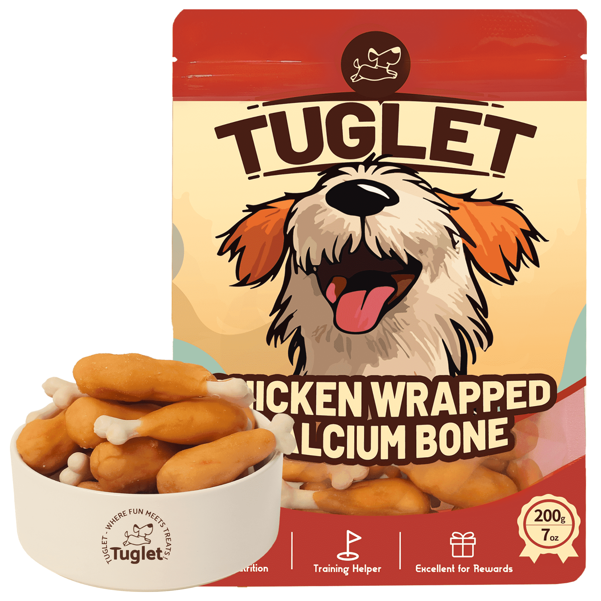 TUGLET Dog Treats Chicken Calcium Bone, Bone Treats for Dogs, 7 oz Bag ...
