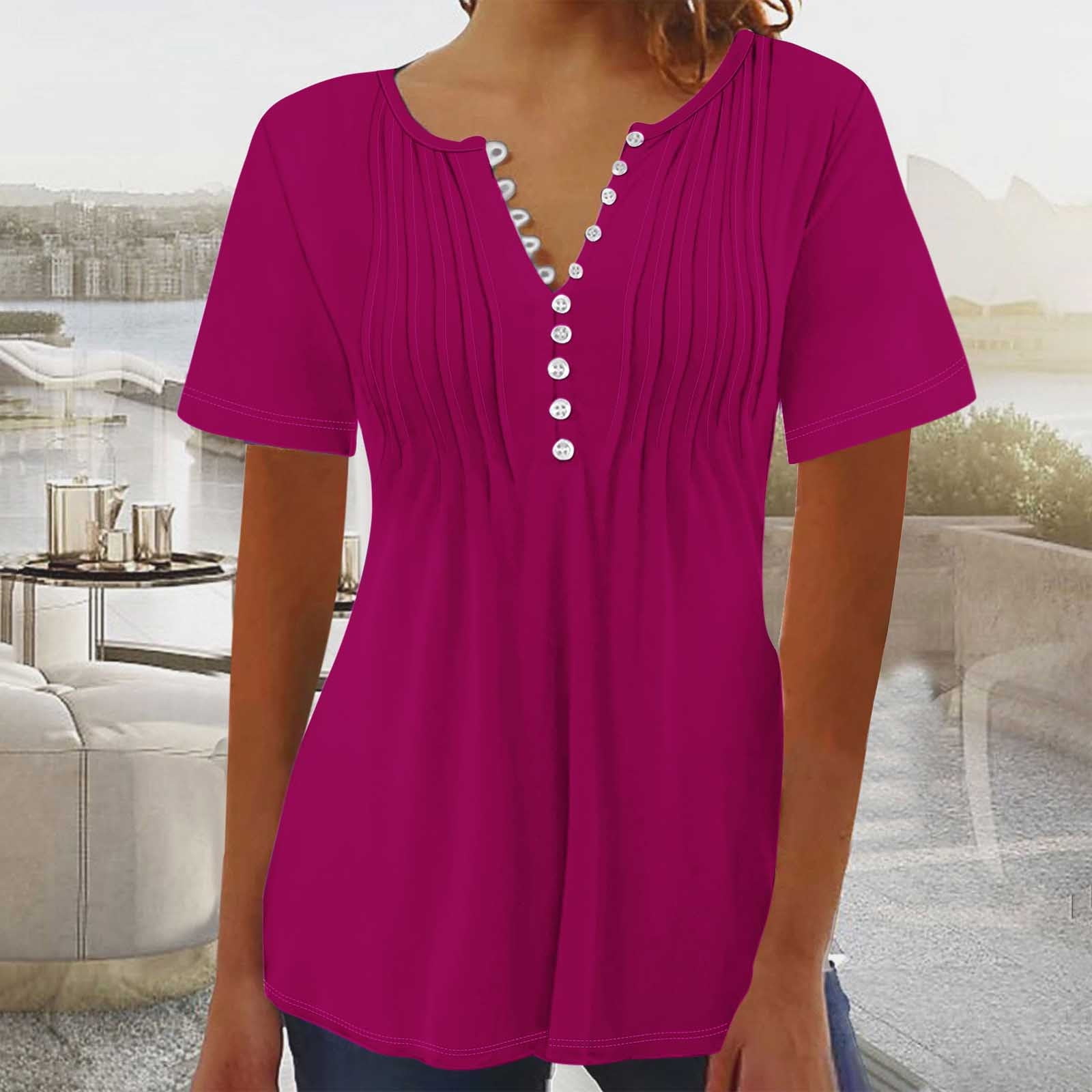 TUGOXIE Boho Going Out Tops for Women Button Purple Casual Loose Fit ...