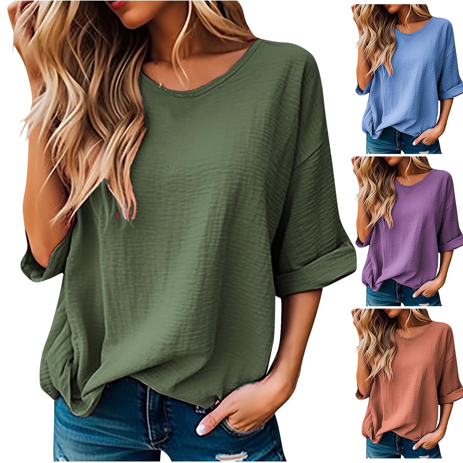 TUGOXIE Green Going Out Tops for Women Short Sleeve Basic Tunic Loose ...