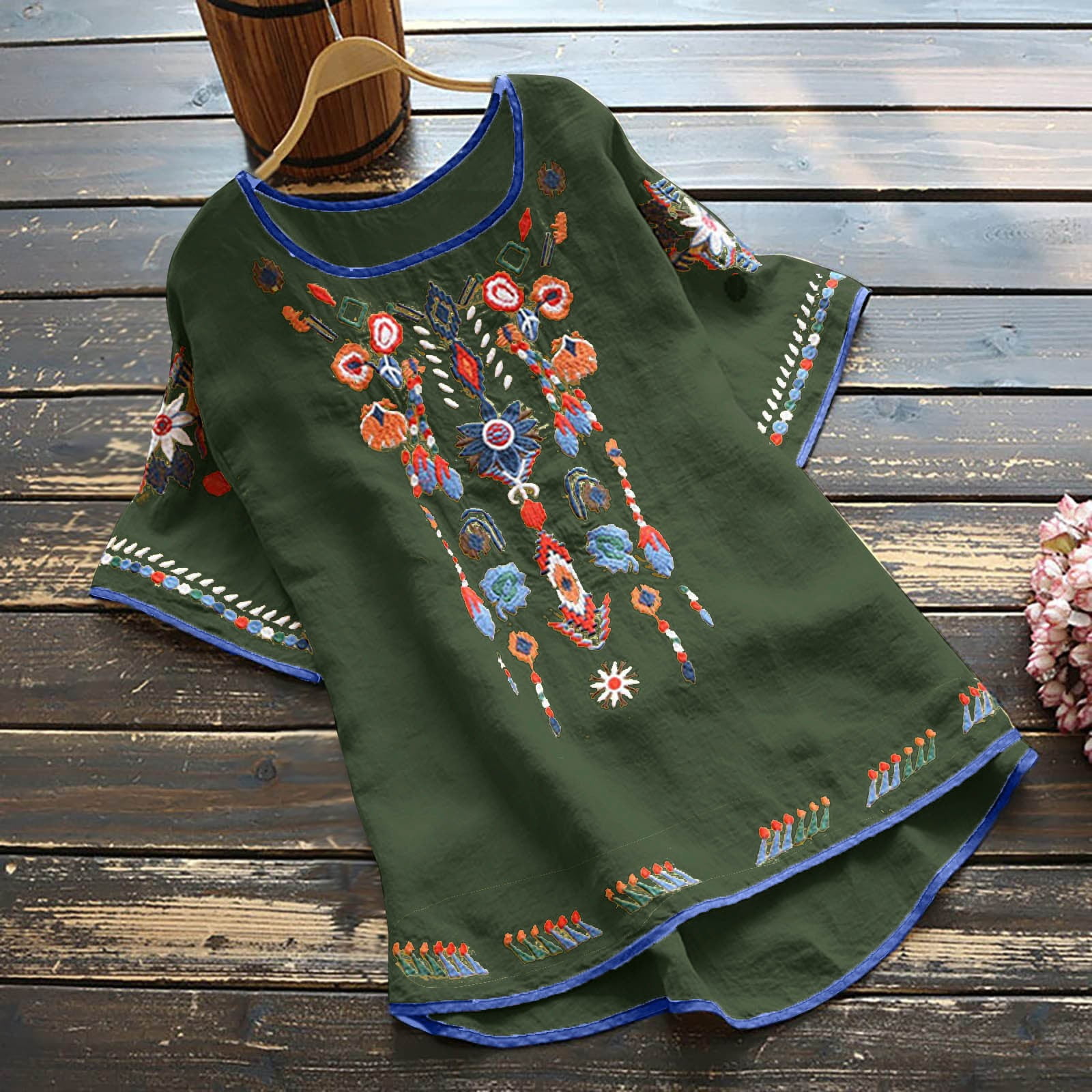 TUGOXIE Green Trendy Tops for Women 2024 Linen High Low Boho ...