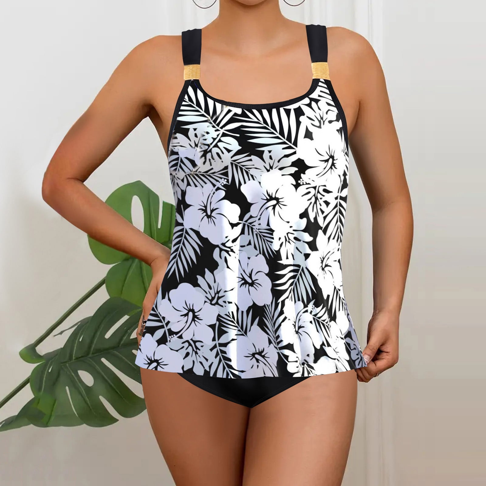 TUGOXIE Modest Womens Swimsuits Tankini White Set Tummy Control Two ...