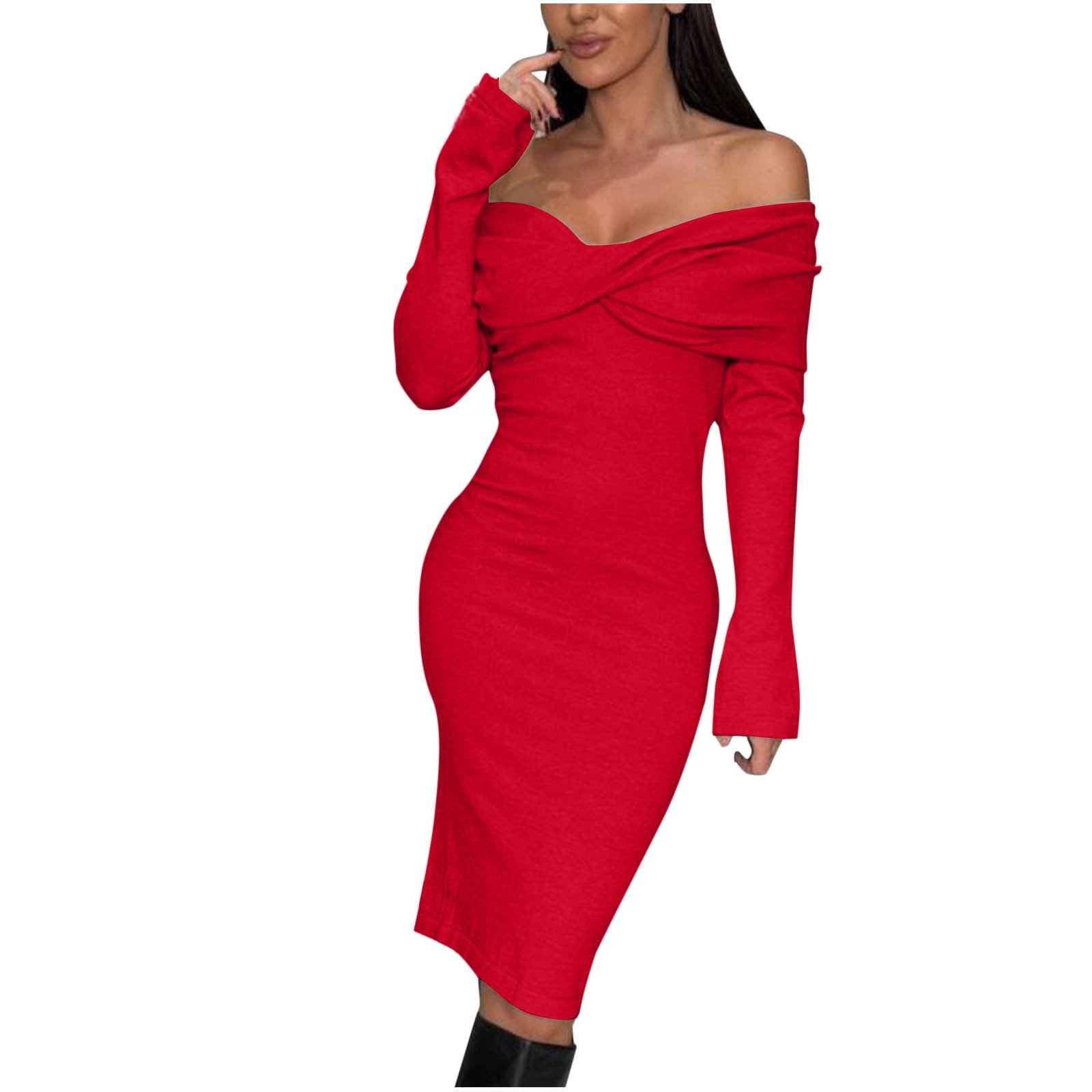 TUGOXIE Summer Dresses for Women Elegant Red Midi Wrap Sweetheart Long ...