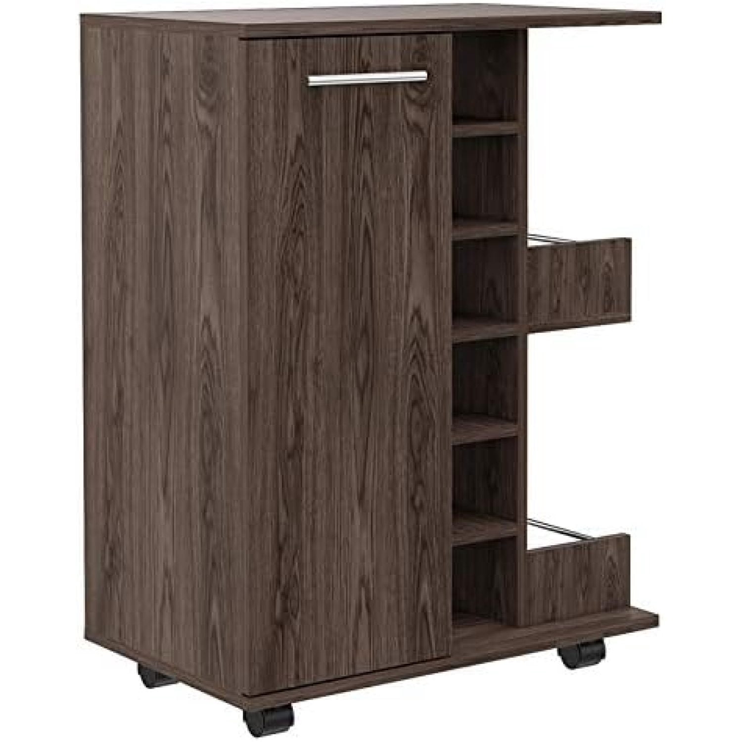 TUHOME Enclosed 2-Shelf Bar Cart Cabinet with 2-Side Displays, Walnut ...