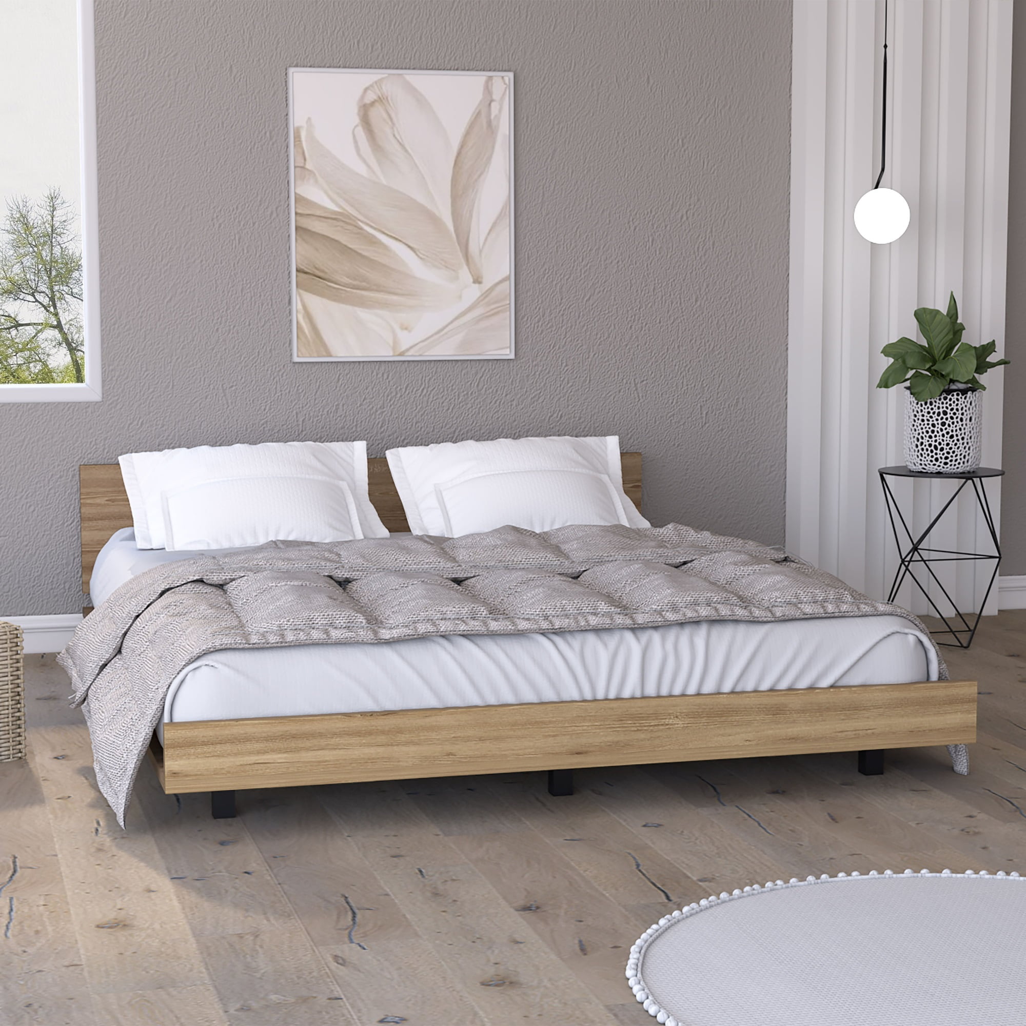 TUHOME Kaia Bed Base with Headboard, Queen, Pine - Walmart.com