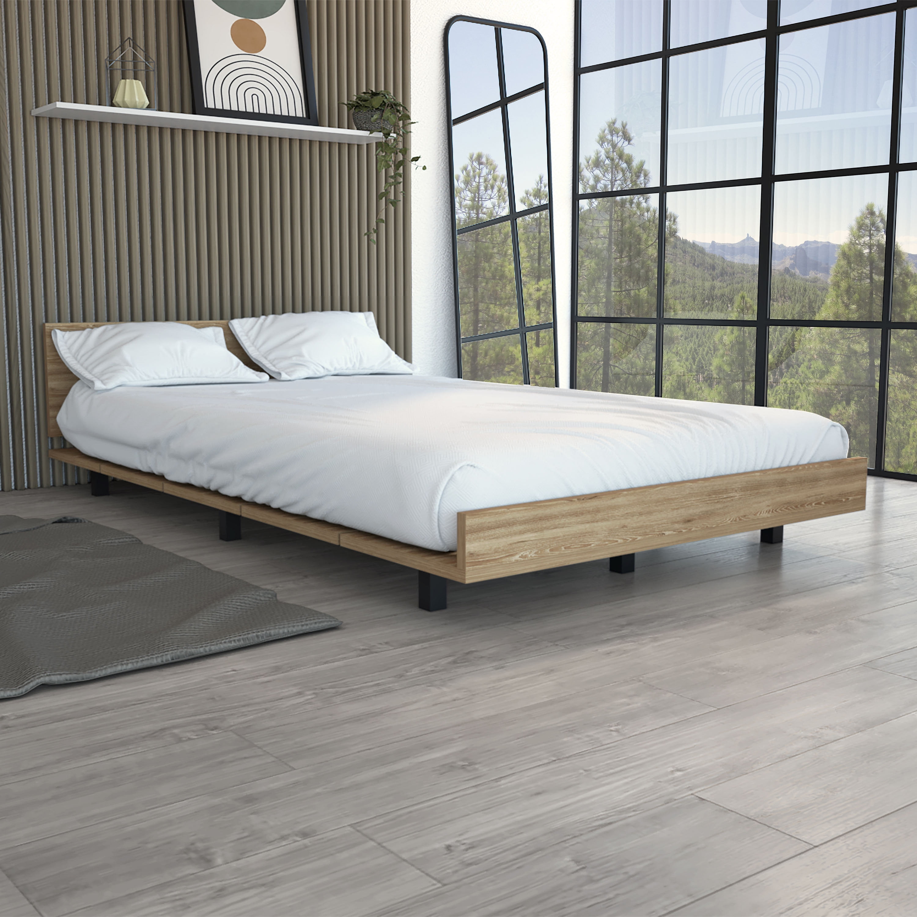 TUHOME Kaia Bed Base with Headboard, Twin, Pine - Walmart.com