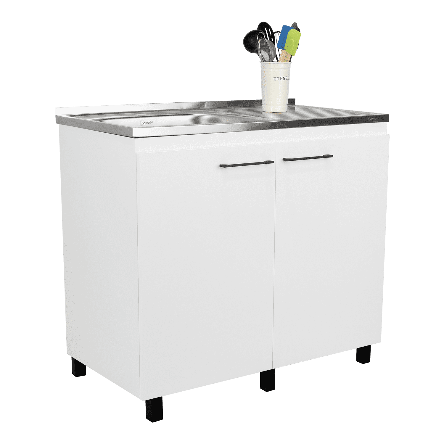 TUHOME Napoles 2 Utility Sink with Cabinet, White Engineered Wood ...