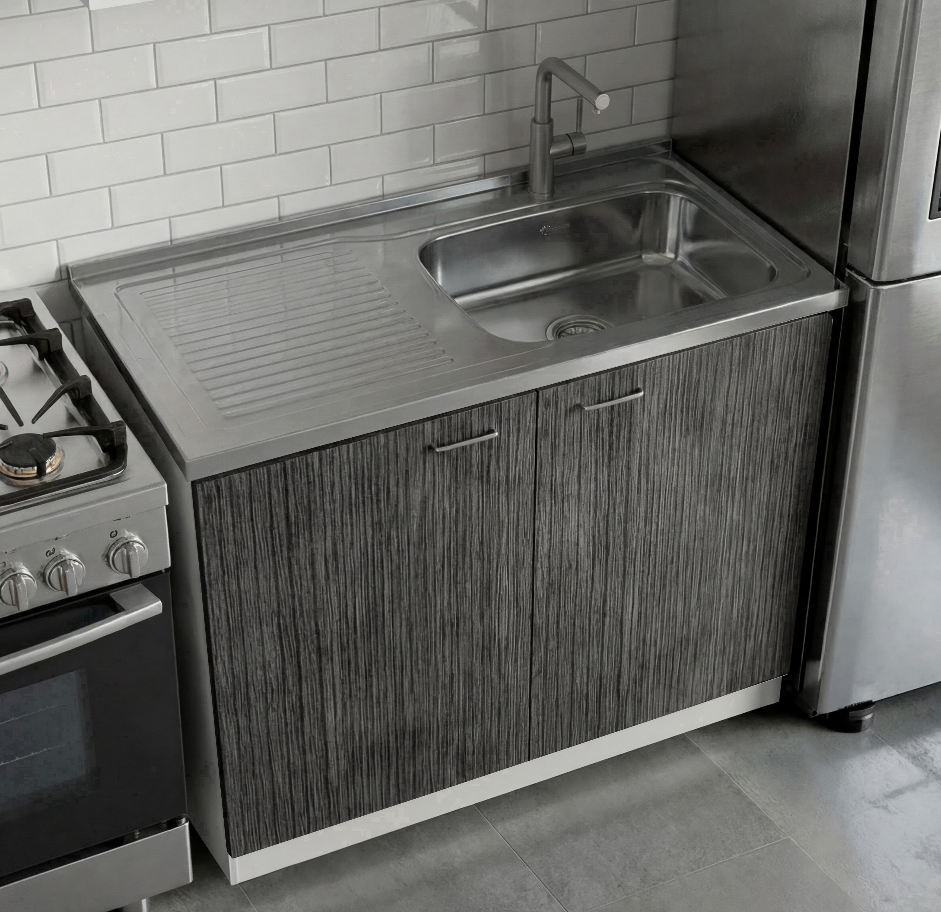 TUHOME Napoles 39" Utility Sink with Cabinet, Stainless Steel Laundry ...