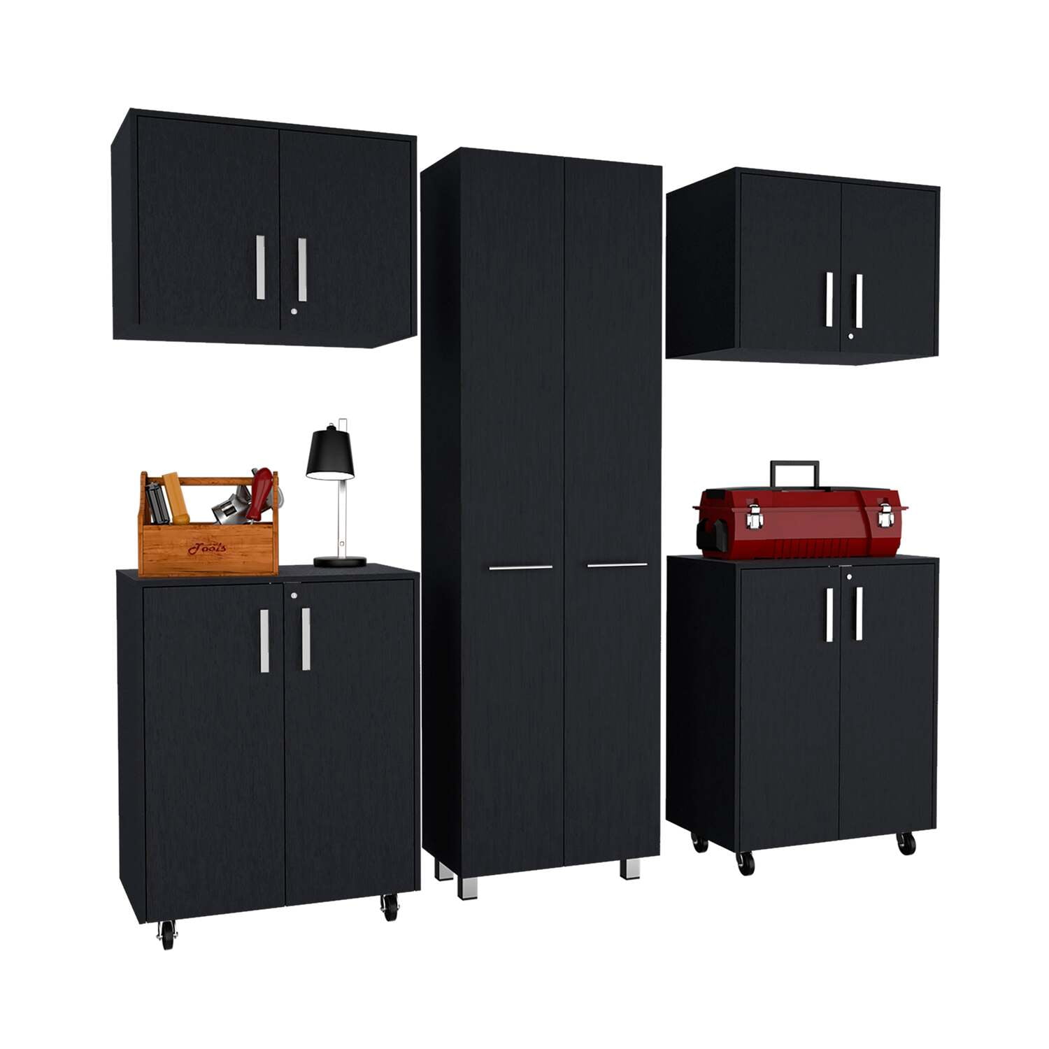 Wooster 5 Piece Garage Set, 2 Storage Wall Cabinets + 2 Storage ...